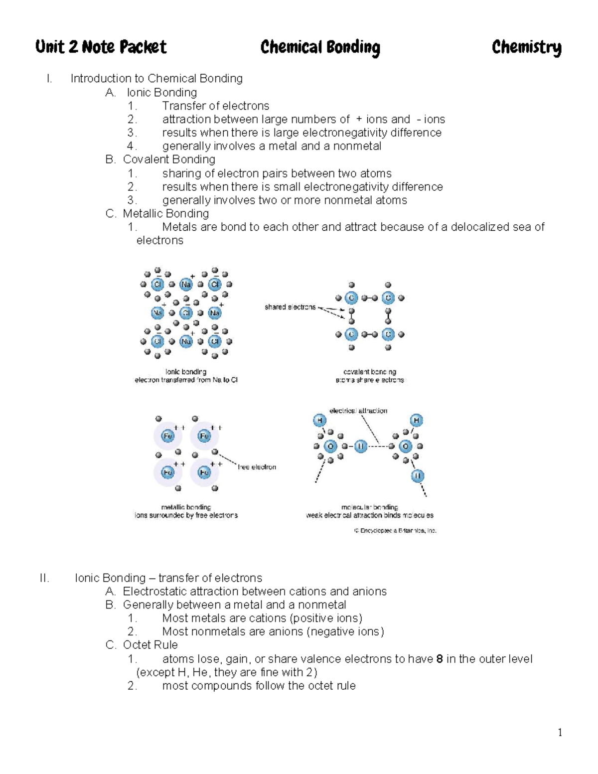 Unit 2 Note Packet: Understanding Chemical Bonding in Chemistry - Studocu