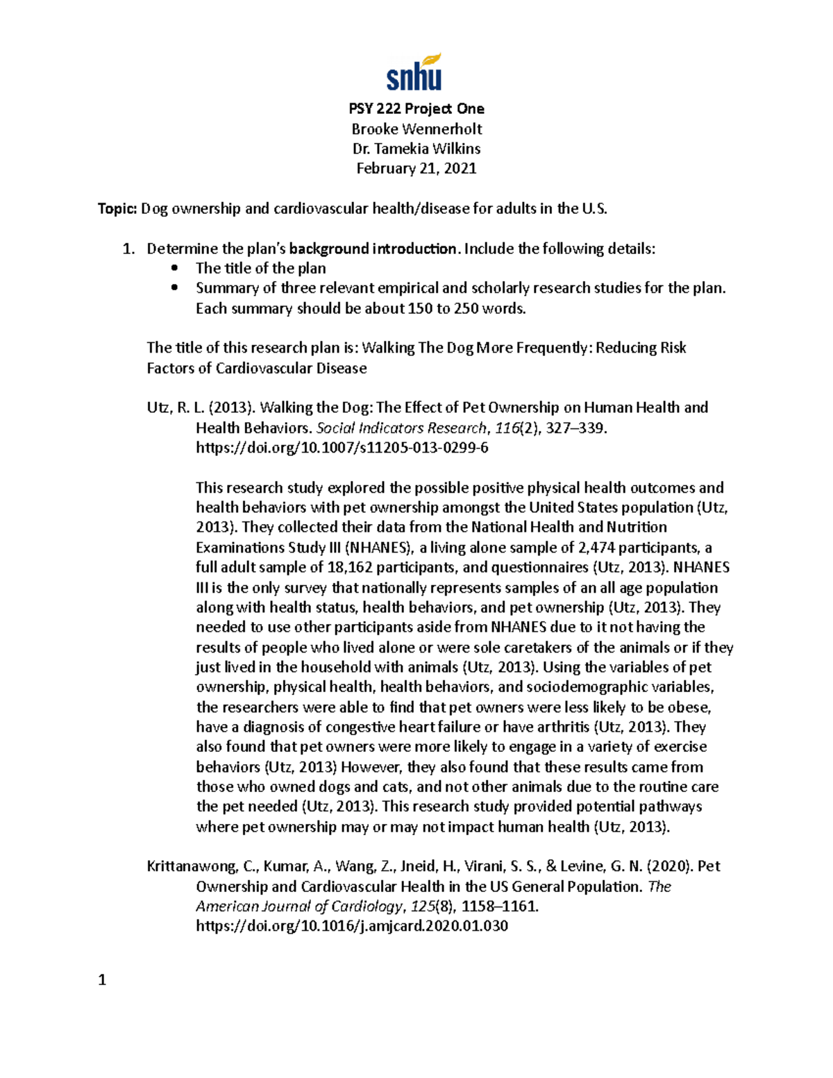 PSY222 Project One - PSY 222 Project One Brooke Wennerholt Dr. Tamekia ...