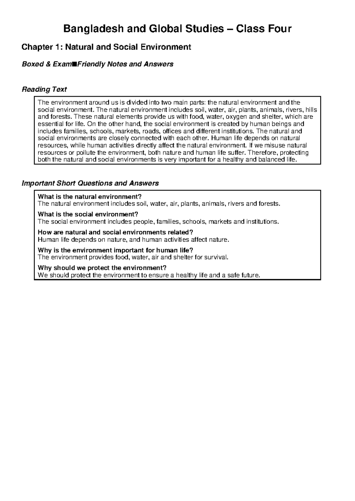 BGS Class 4 Chapter 1: Natural & Social Environment Notes - Studocu
