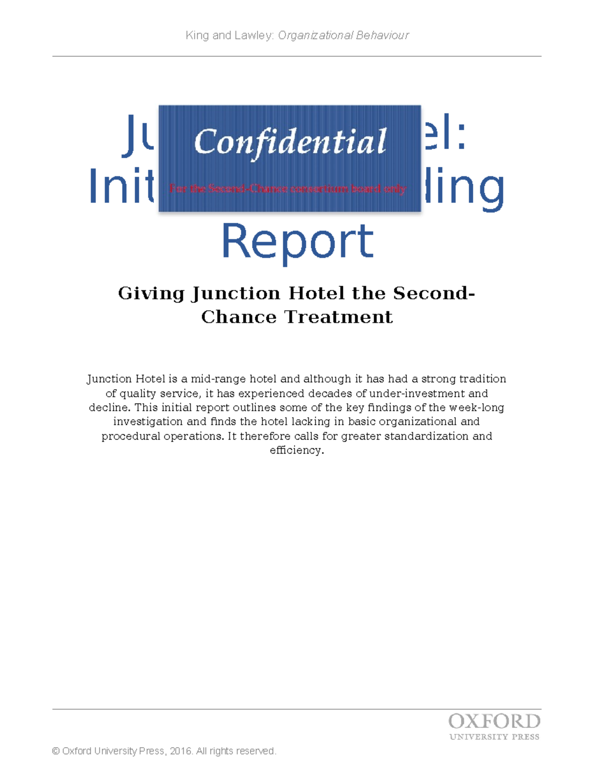 Junction Hotel Report: Initial Findings on Operational Issues - Studocu