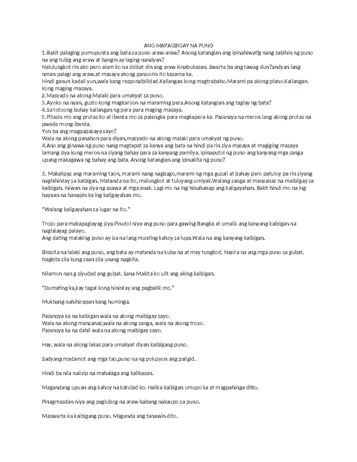 430848546 Midterm Essay: Ang Kwento ng Mapagbigay na Puno - Studocu