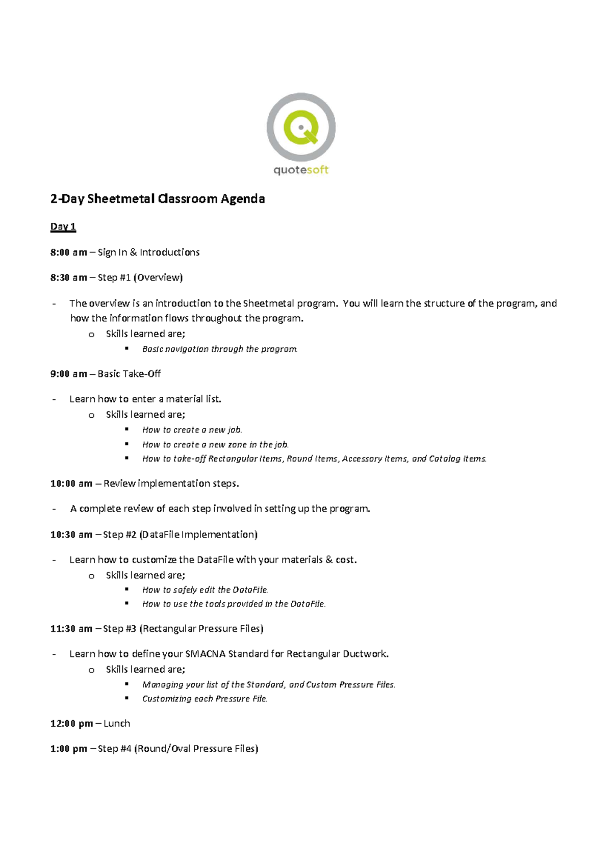 Sheetmetal Class Agenda Day 1 & 2 Overview and Steps - Studocu