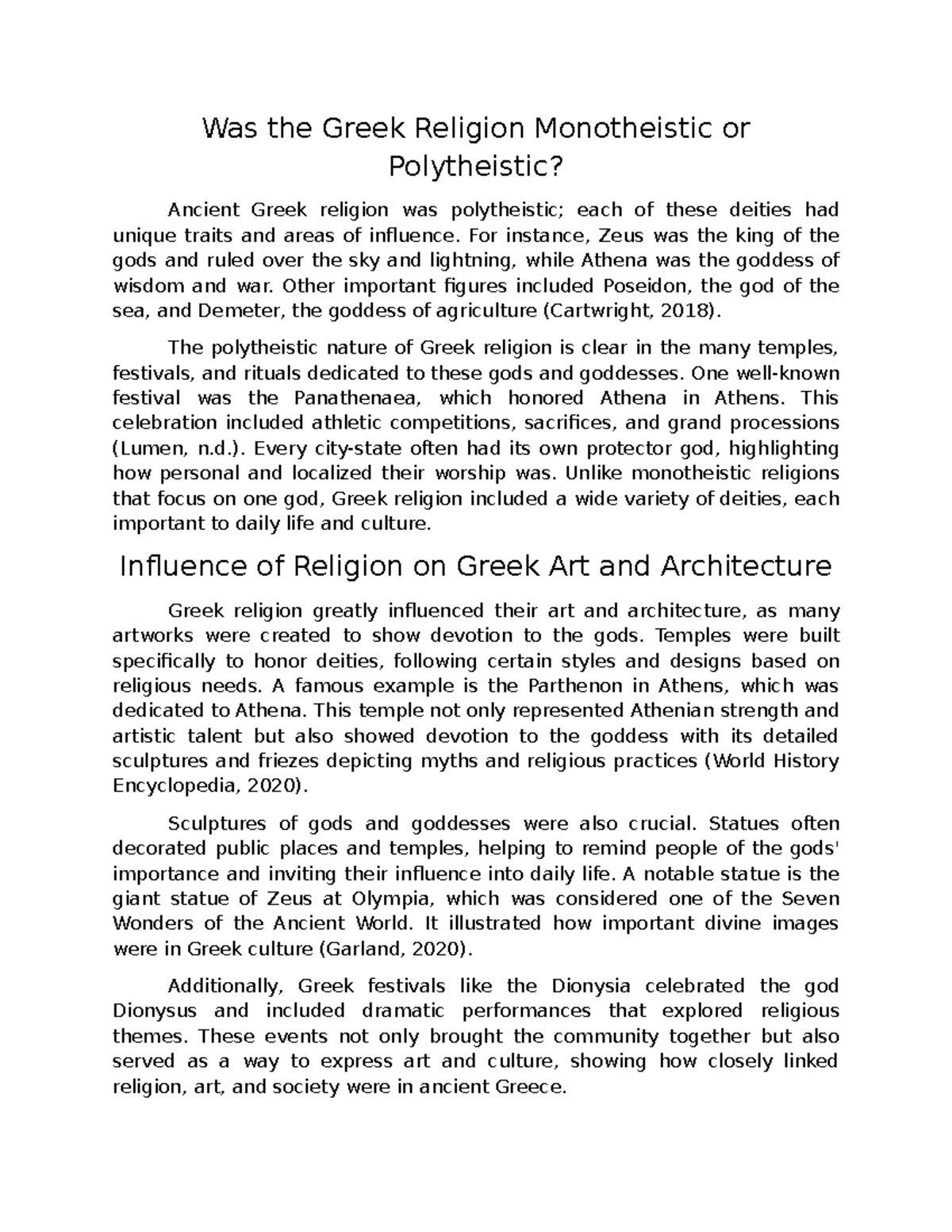 Greek Religion: Monotheism vs Polytheism Analysis - Studocu