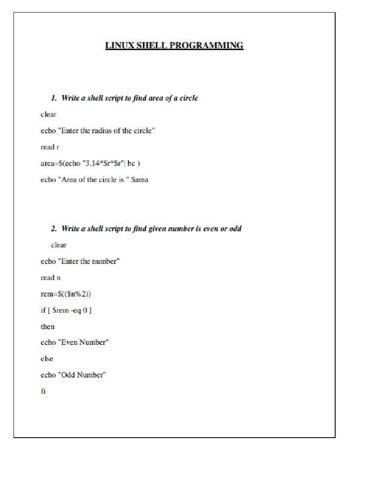 LINUX SHELL PROGRAMMING - Pre-FYUG Shell Script Exercises - Studocu