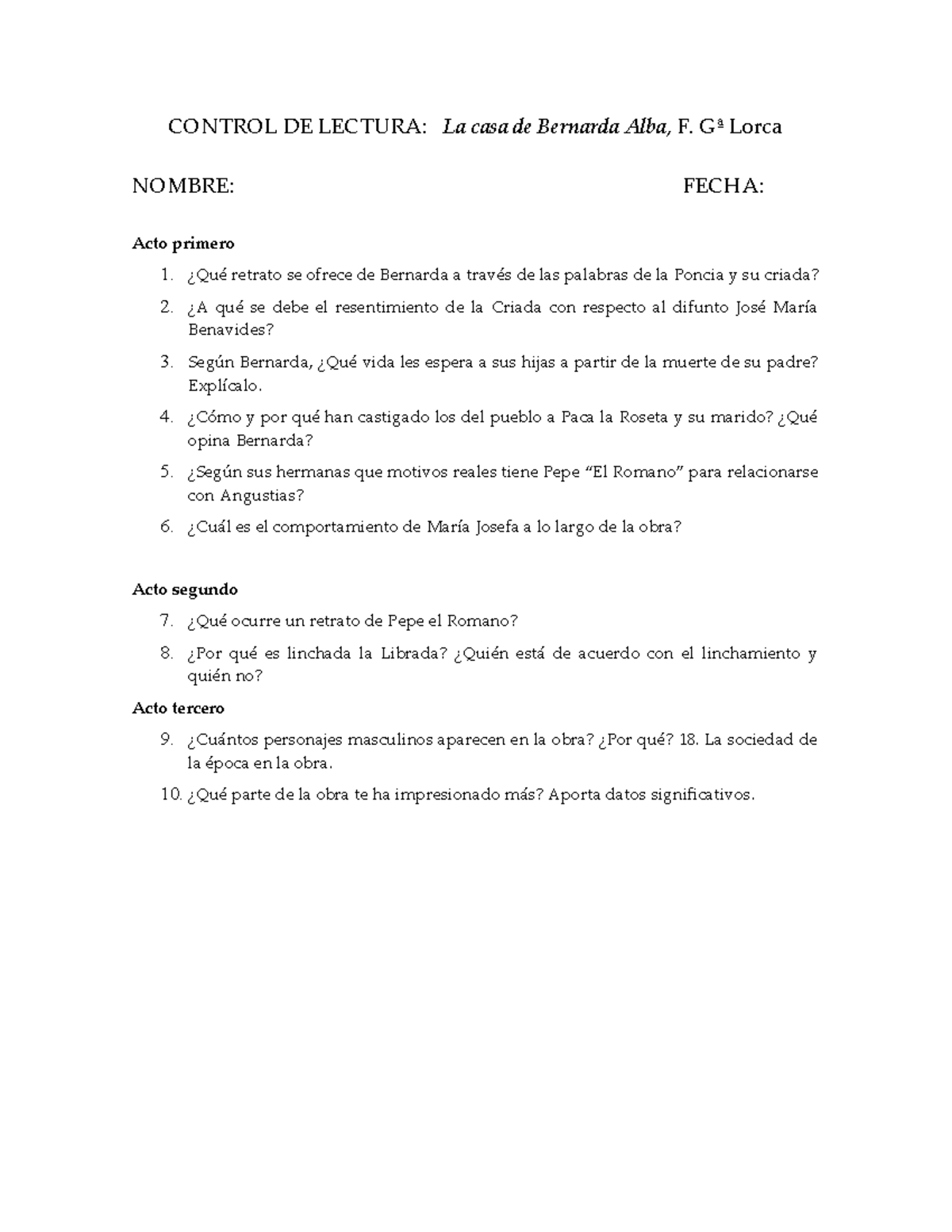 La casa de Bernarda Alba Examen: Análisis y Preguntas Clave - Studocu
