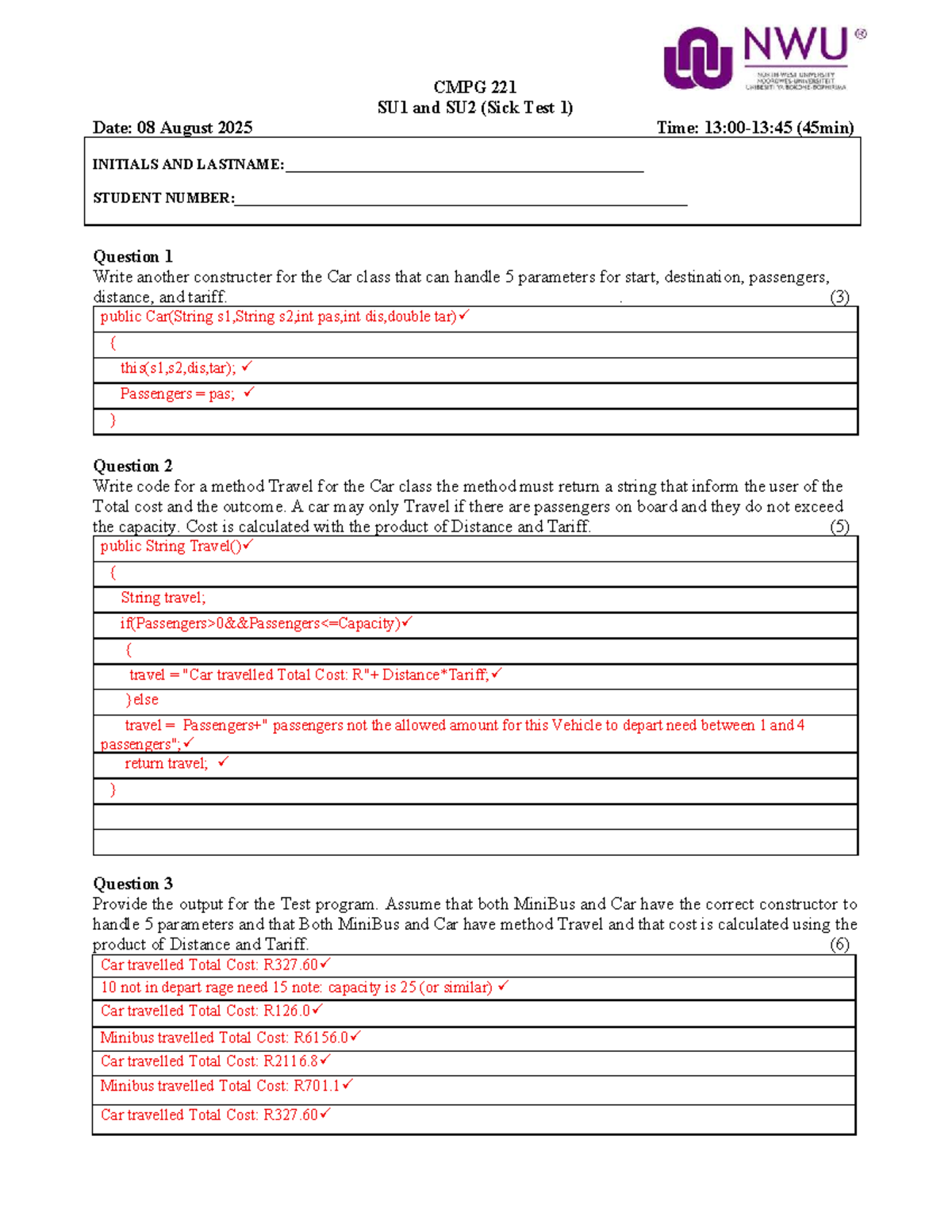 CMPG 221 SU1 & SU2 - Semester Sick Test 1 Memo - Studocu