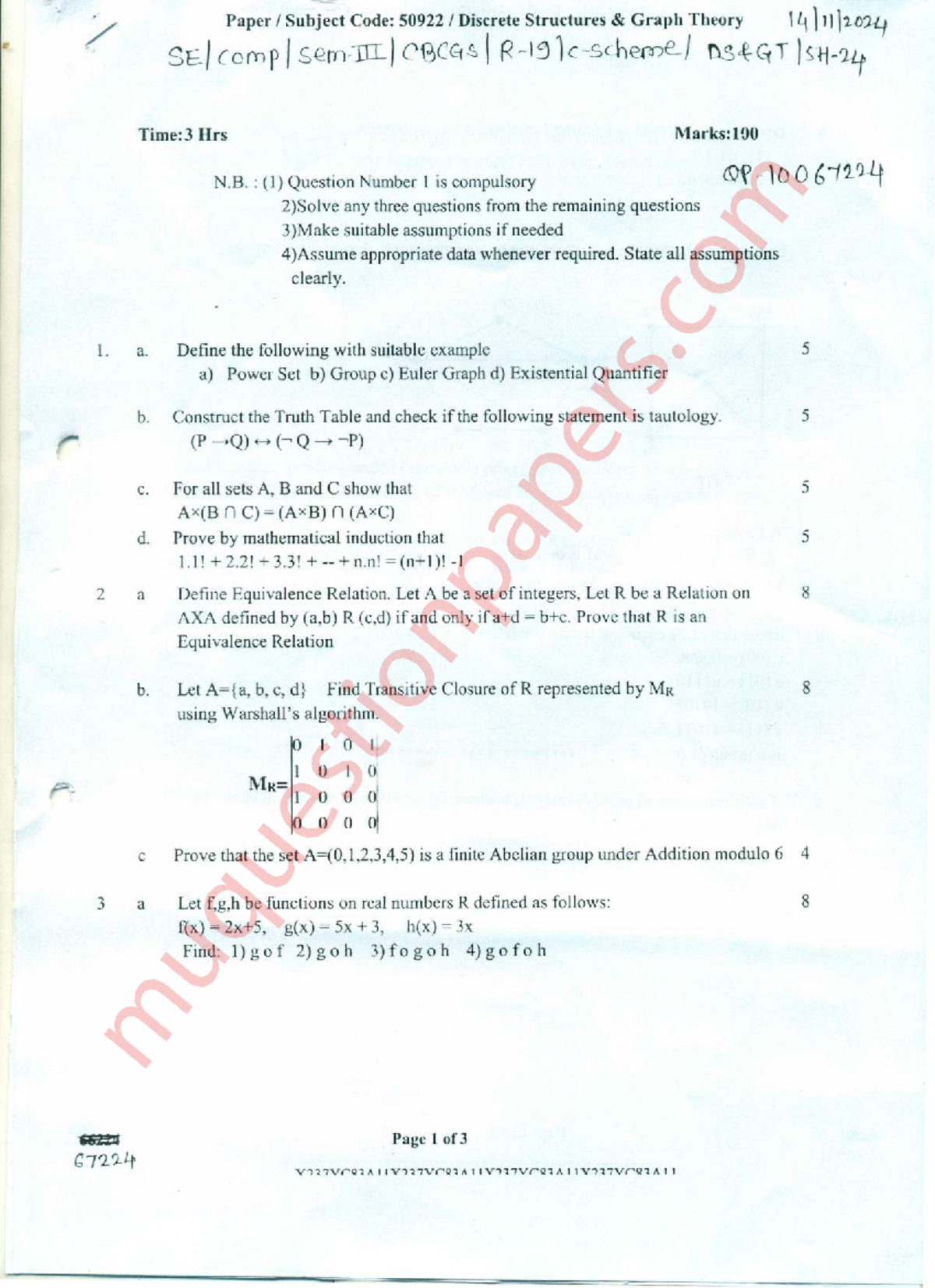 Discrete Structures & Graph Theory (50922) Exam Paper - Dec 2024 - Studocu
