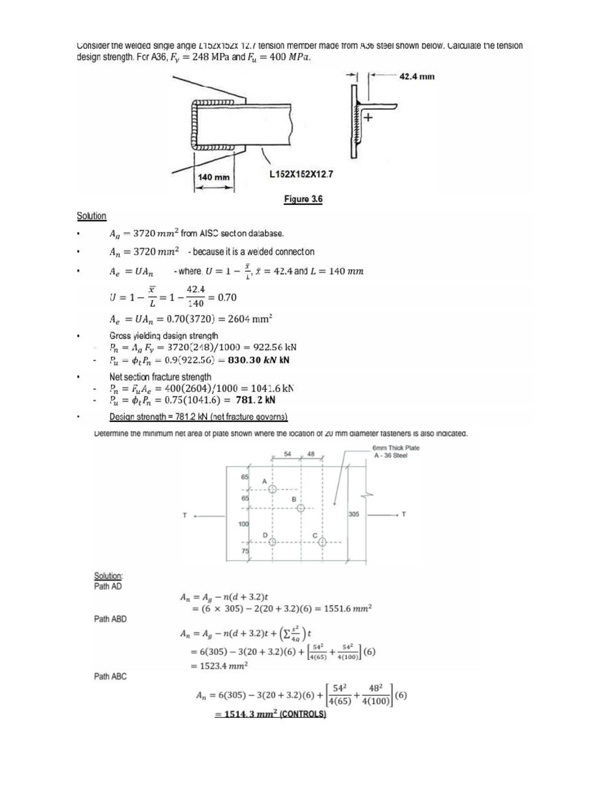 Tension Design Strength Calculation for A36 Steel Member (ENG 101 ...