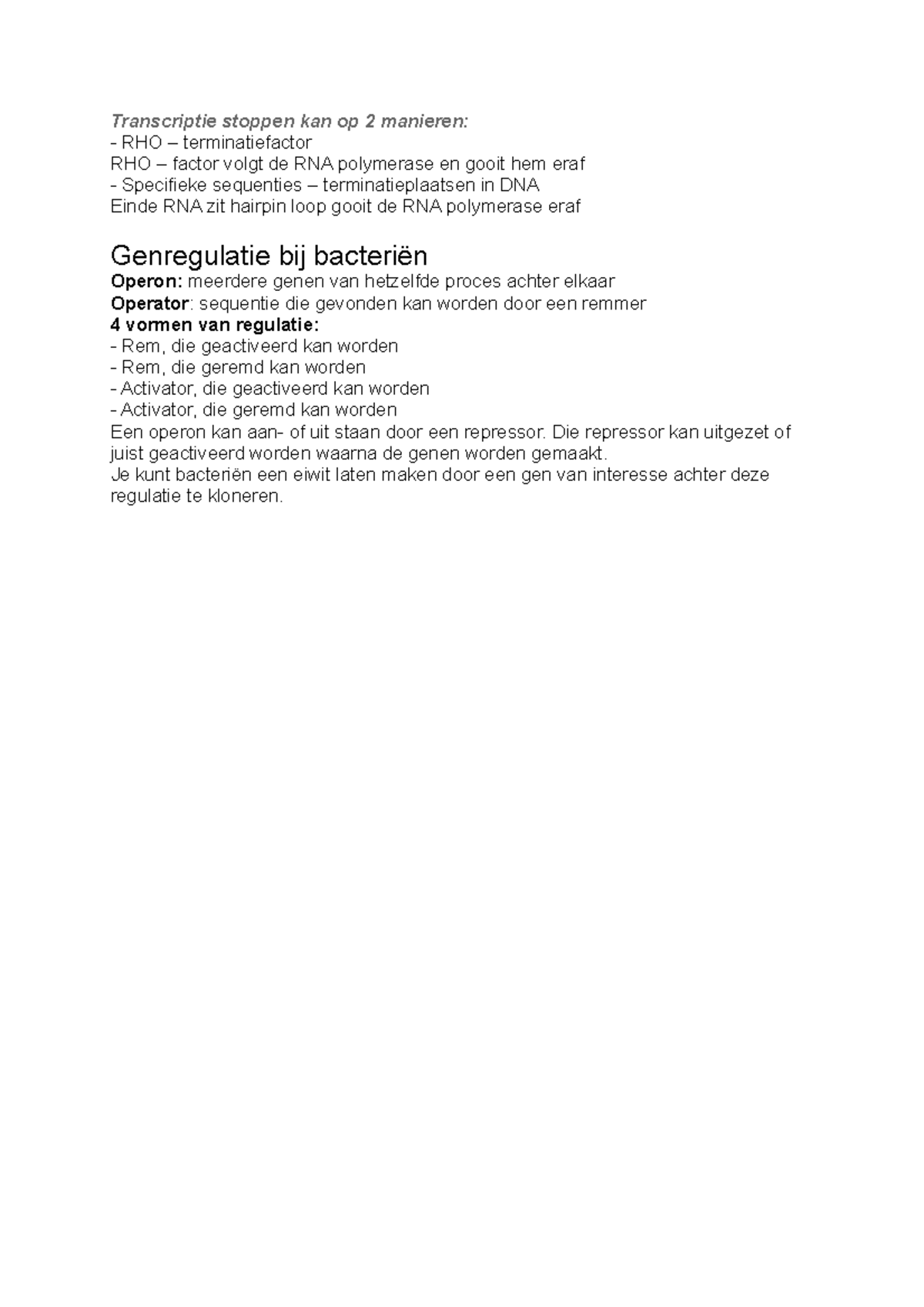Genregulatie bij Bacteriën - Samenvatting voor Get5 Course - Studeersnel