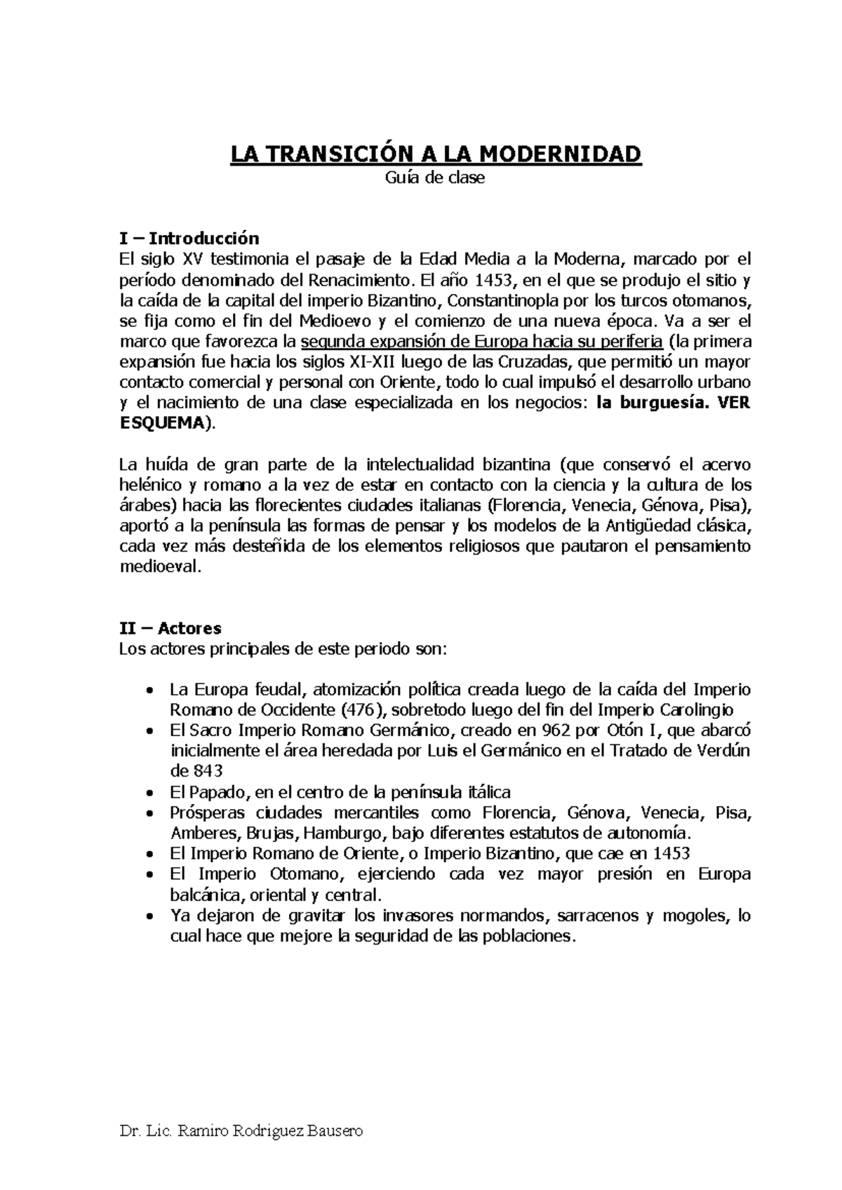 Guía de Clase I: La Transición a la Modernidad en el Siglo XV - Studocu