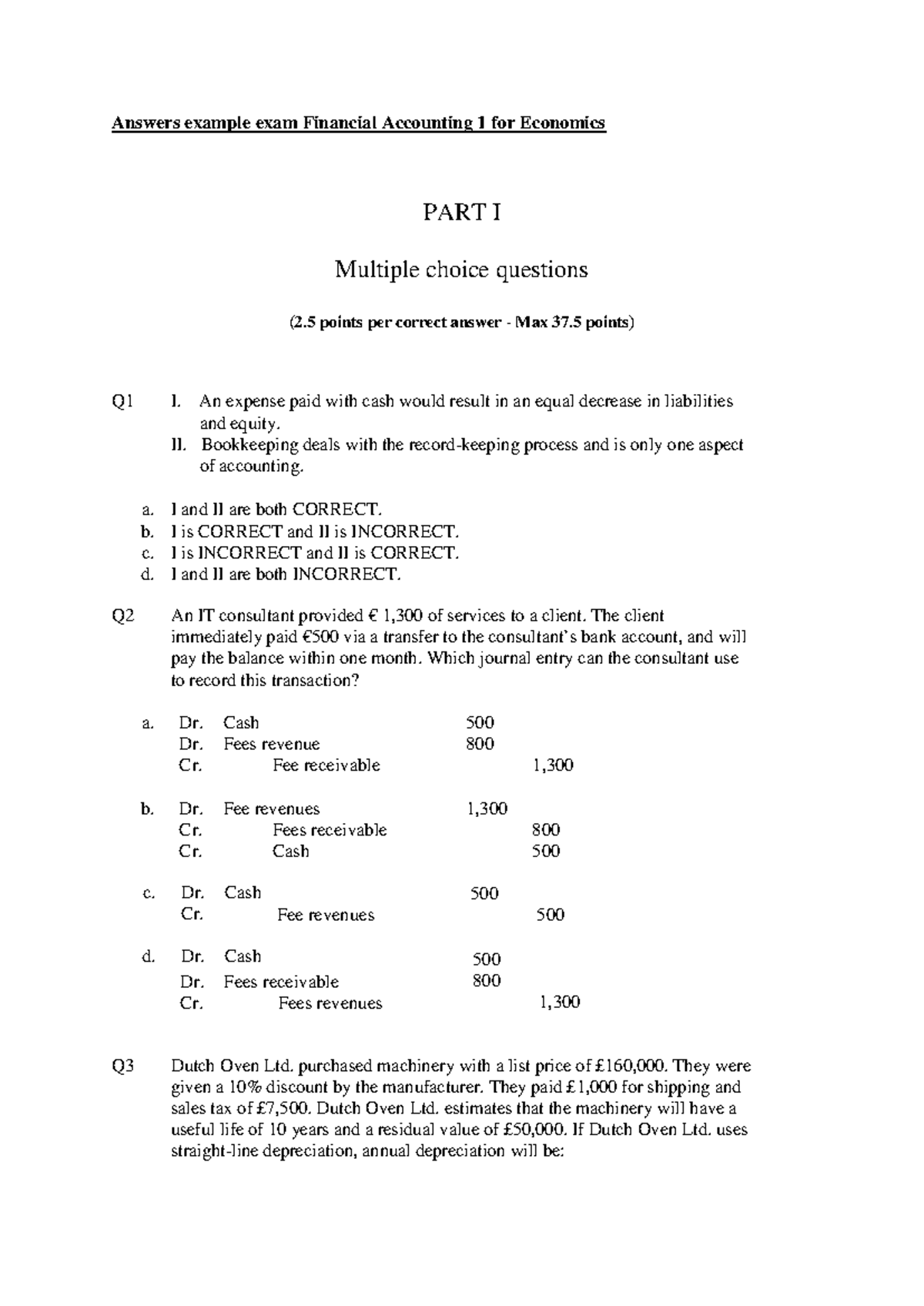 Financial Accounting 1 Exam 2019 Mock - Answers & Journal Entries ...
