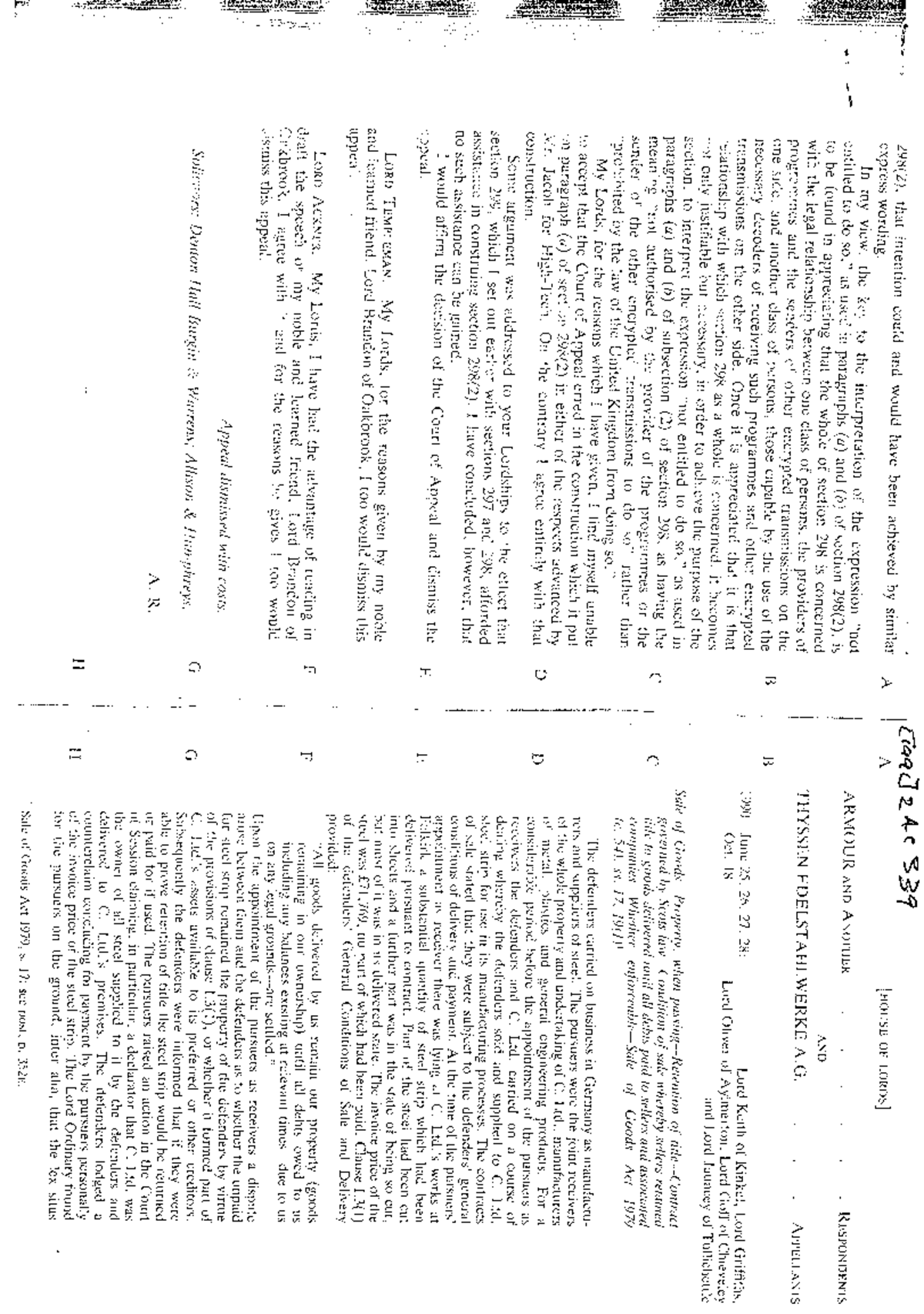 Armour v Thyssen Edelstahlwerke Case Study Analysis [1991] 2 AC 339 ...