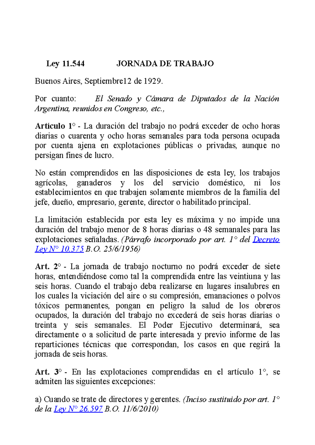 Ley 11544 jornada de trabajo - Ley 11 JORNADA DE TRABAJO Buenos Aires ...