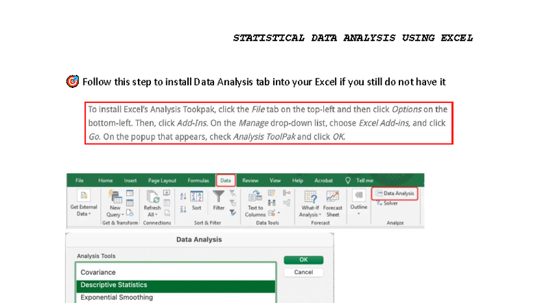 STA108 Statistical Data Analysis Using Excel: Descriptive & Regression - Studocu