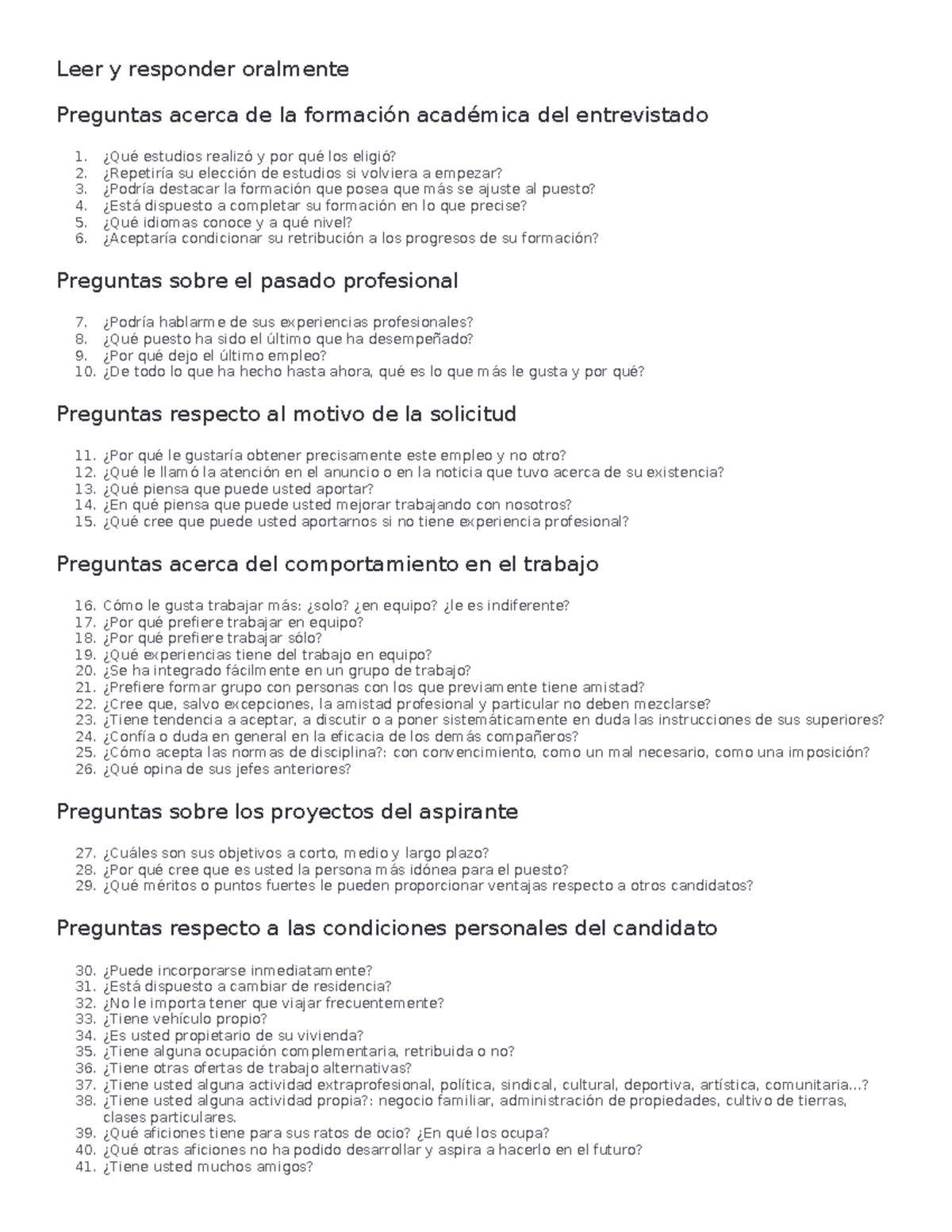 Preguntas Clave para Entrevista de Trabajo: Guía Completa - Studocu