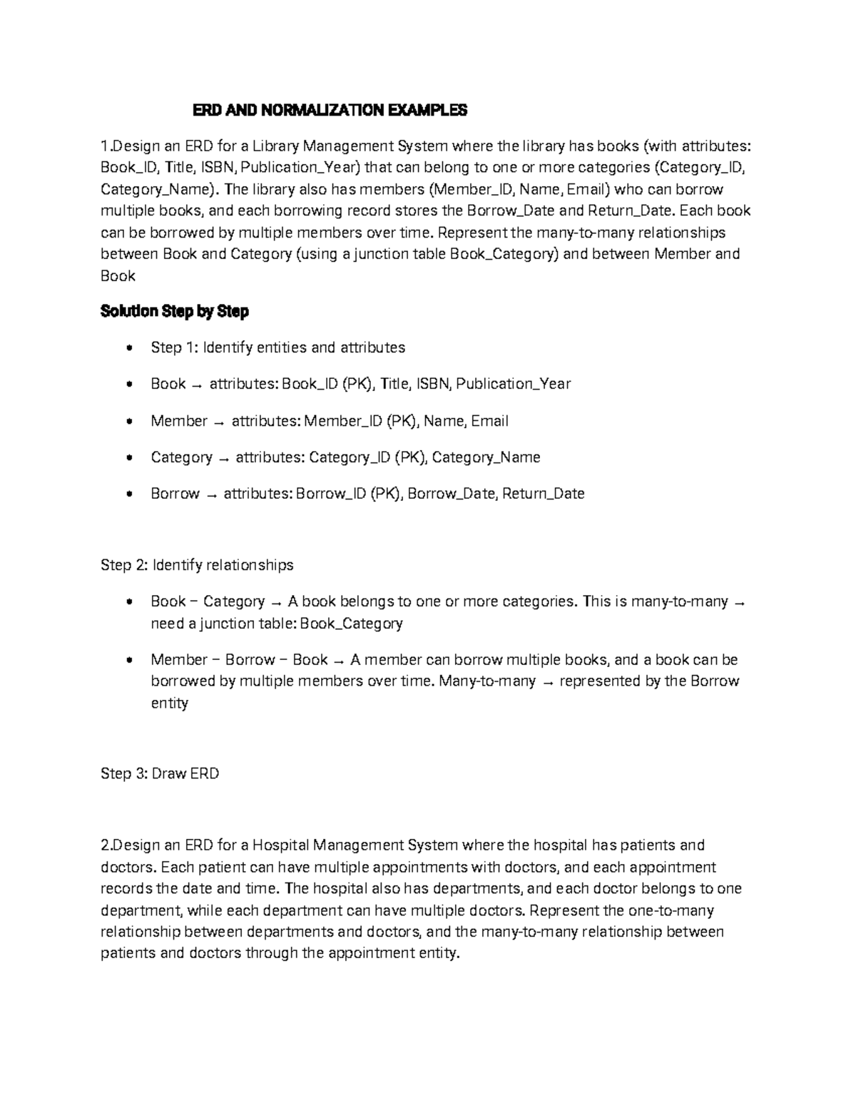 ERD & Normalization Notes for Library, Hospital, & Shopping Systems ...
