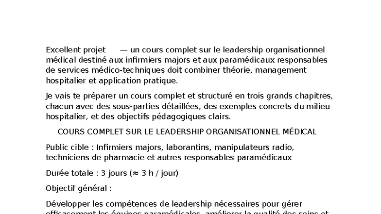 Cours Complet sur le Leadership Organisationnel Médical - Infirmiers et ...