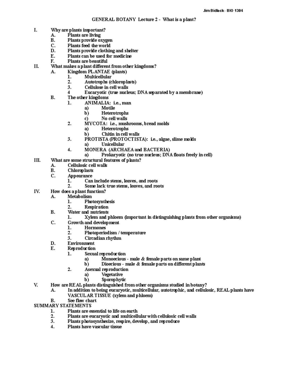 BIO 1304 General Botany: Taxonomy & Importance of Higher Plants - Studocu