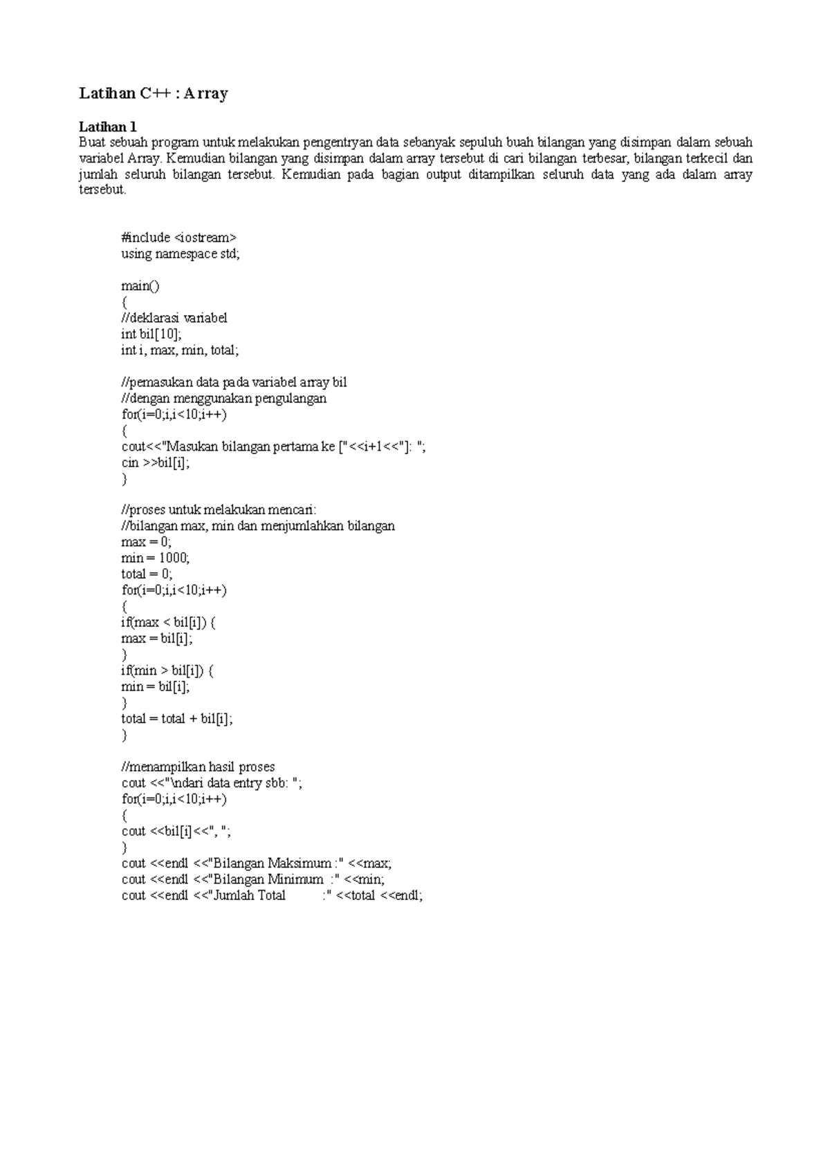 P1 10 Latihan Array Pemrograman Bahasa Cc Latihan C Array
