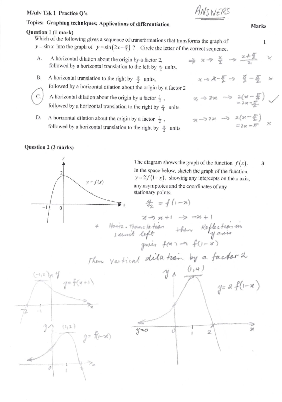 MADV Tsk 1 Past Task Practice Solutions on Graphing & Differentiation ...
