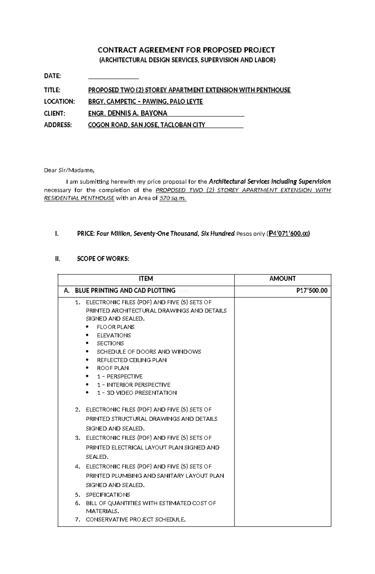 Signed Quotation (design and supervision+labor) - CONTRACT AGREEMENT ...