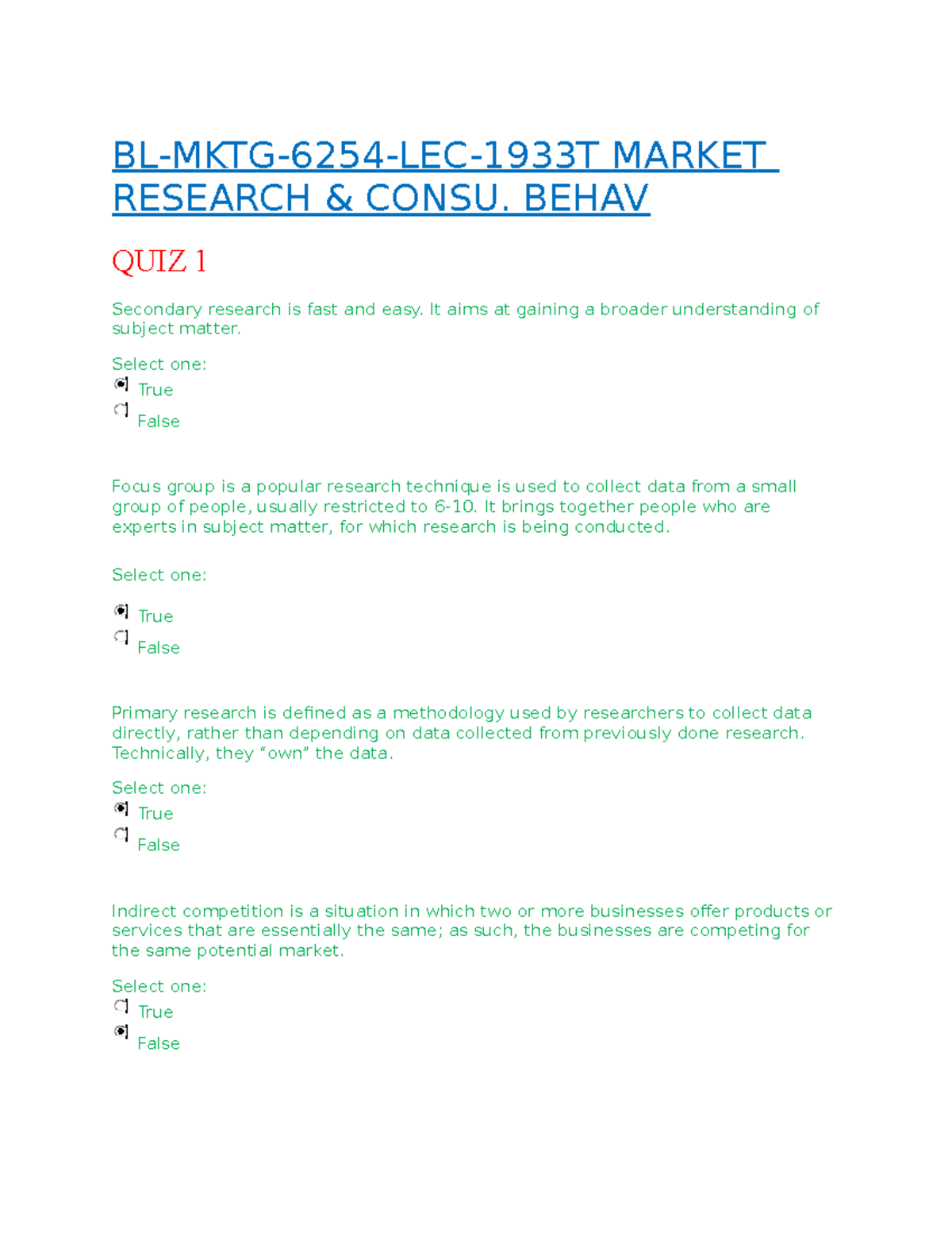 BL-MKTG-6254-LEC-1933T Market Research & Consumer Behavior Quiz ...