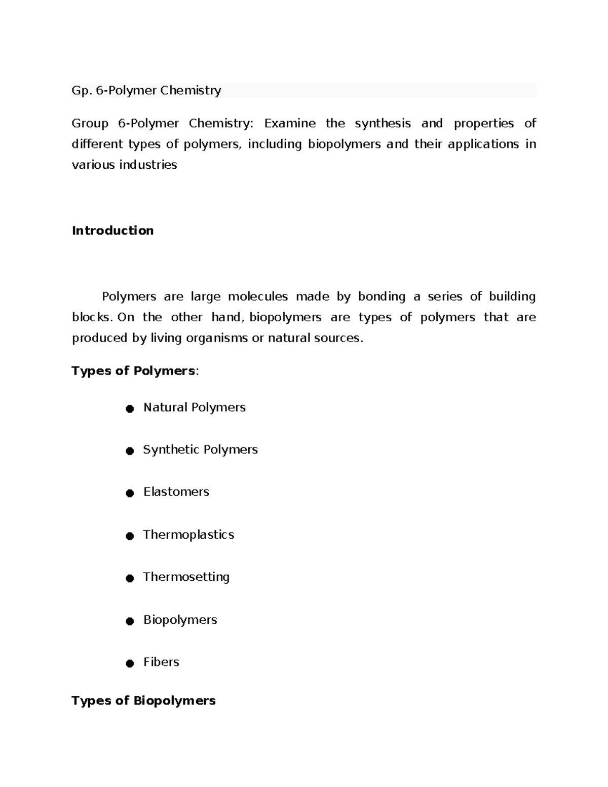Orgchem-rprt-Polymer-Chem - Gp. 6-Polymer Chemistry Group 6-Polymer ...