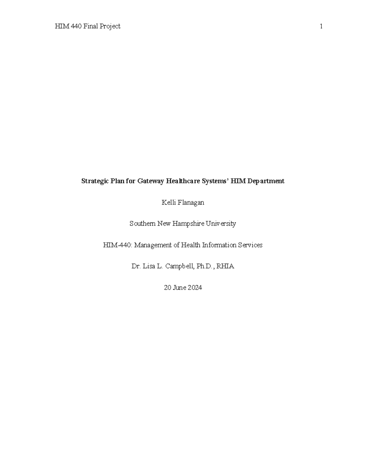 HIM 440 Final Project: Strategic Plan for HIM Department Merger - Studocu