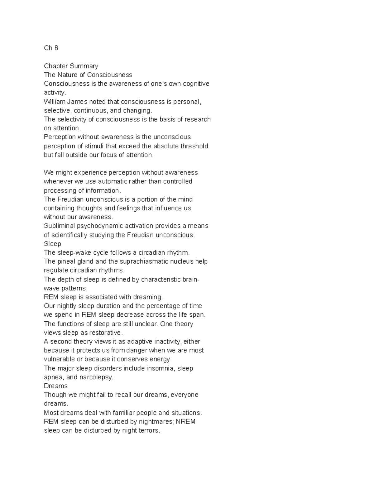 Ch 6 Summary: The Nature of Consciousness, Hypnosis & Drugs - Studocu