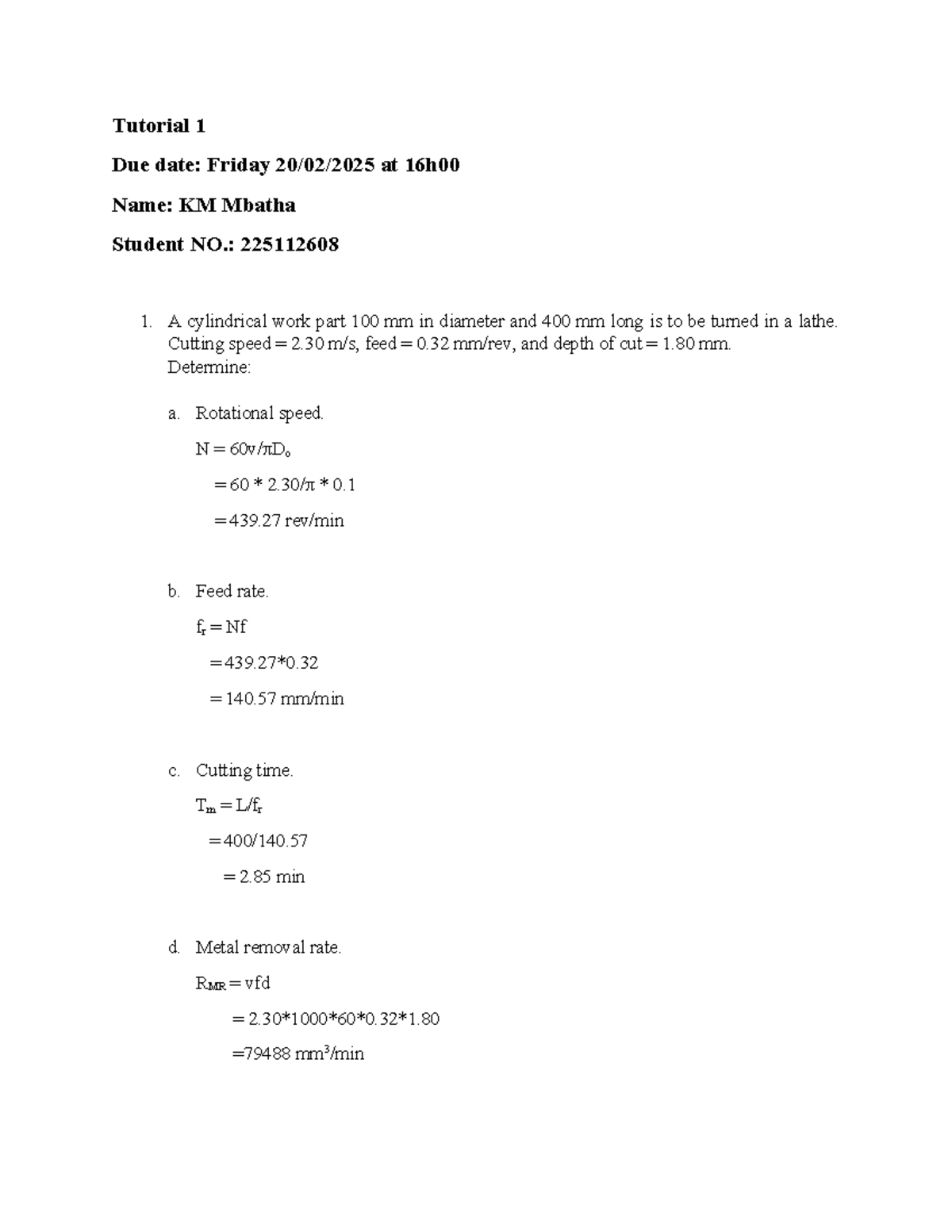 Tutorial 1: Lathe Operations and Calculations for Cylindrical Work ...