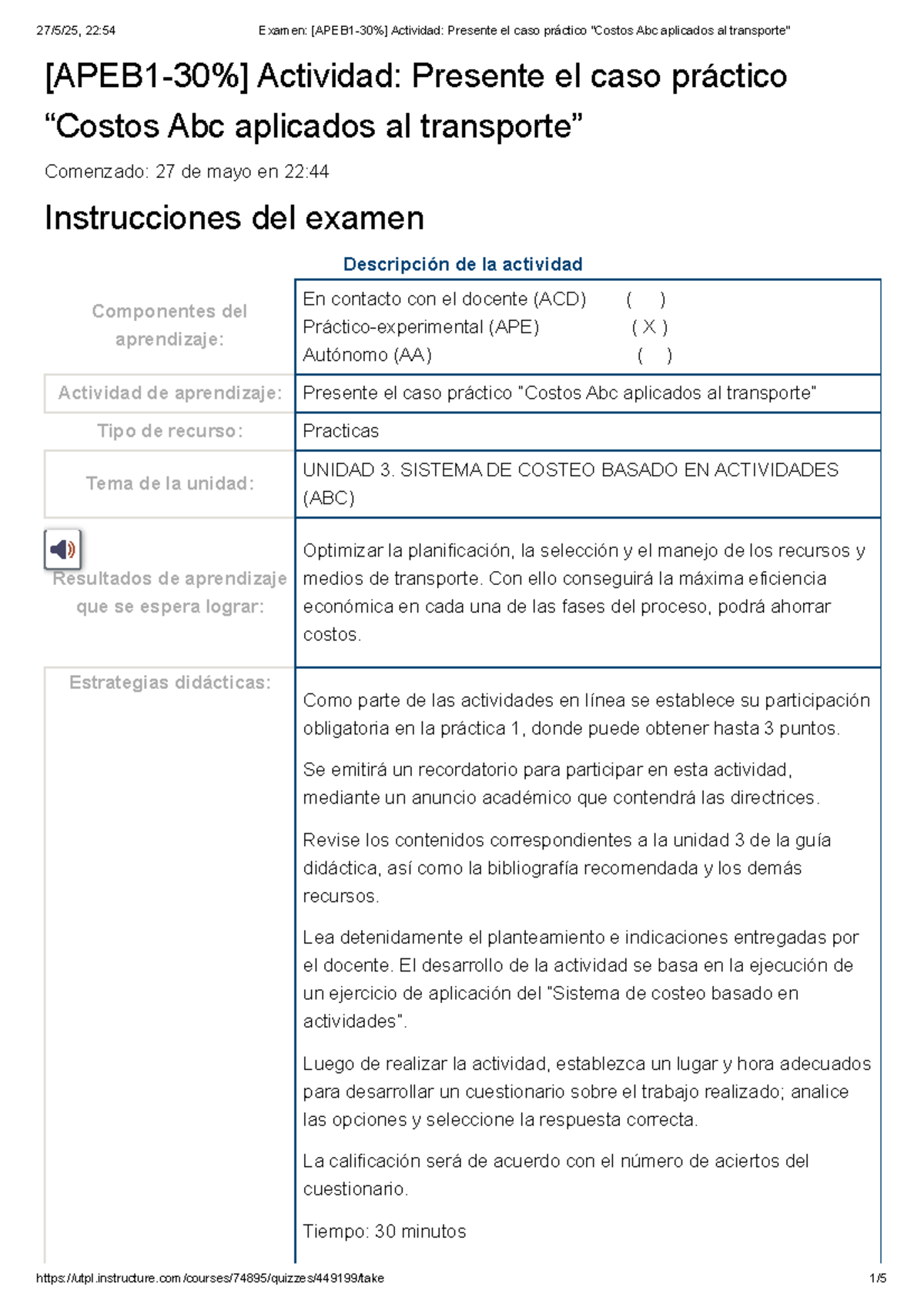 Examen APEB: Actividad sobre Costos ABC Aplicados al Transporte - Studocu