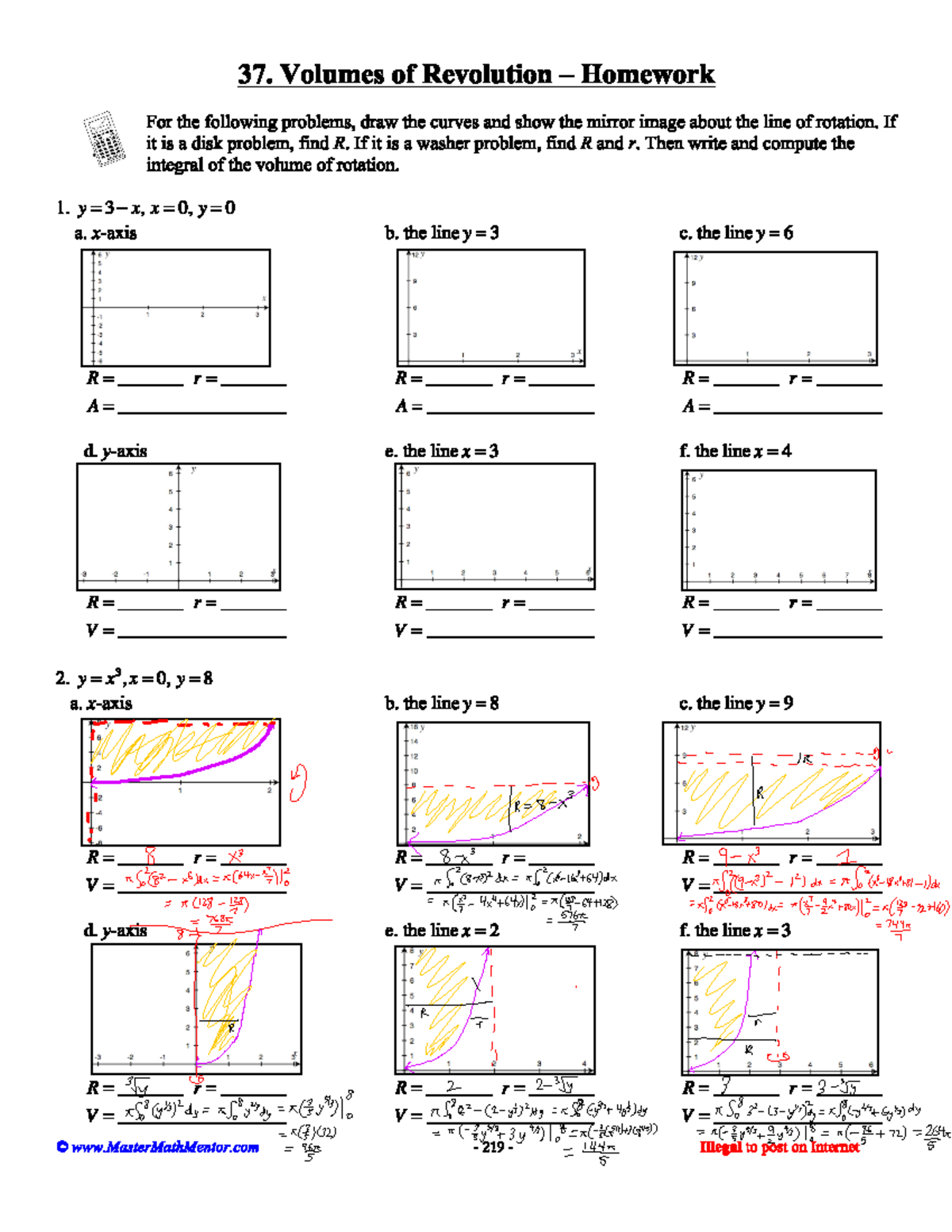 diskwasher 1-3 - 37. Volumes of Revolution Homework For the following ...