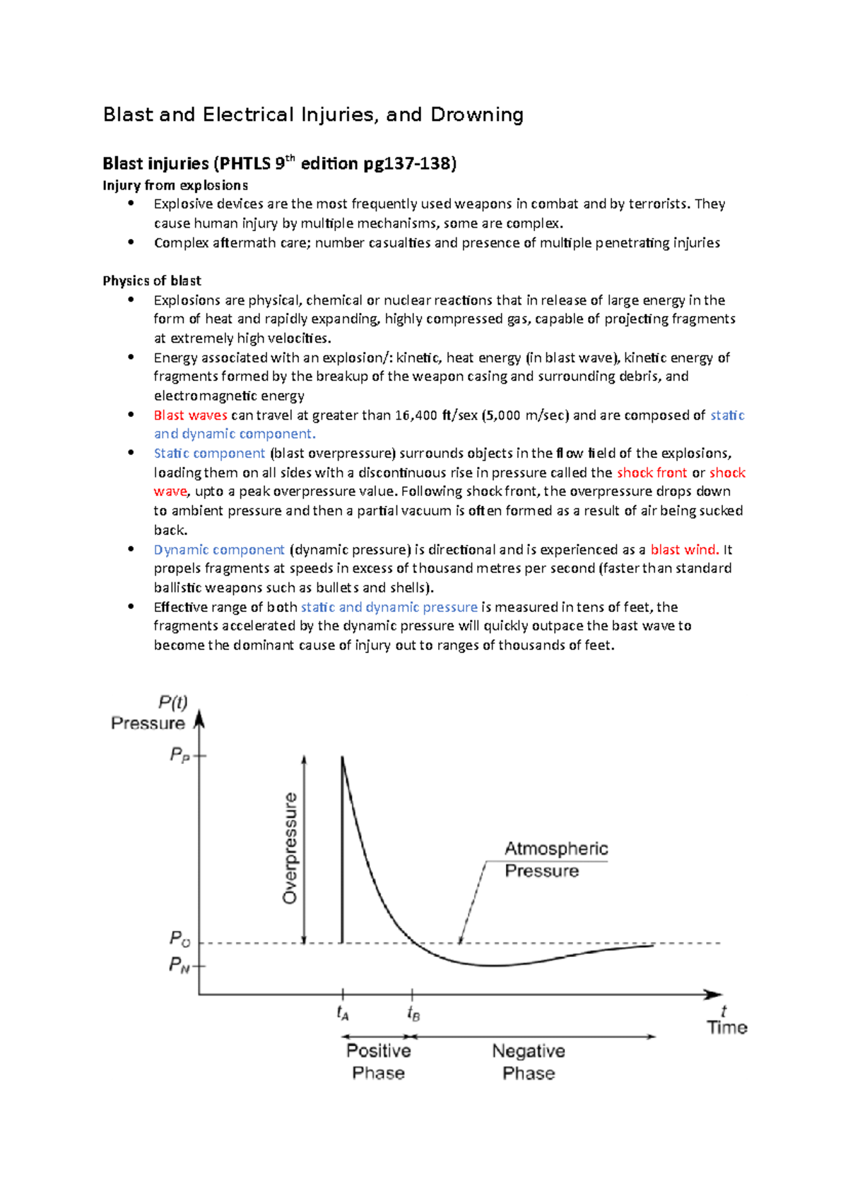 Blast and Electrical Injuries, Drowning Overview (PHTLS/JRCALC) - Studocu