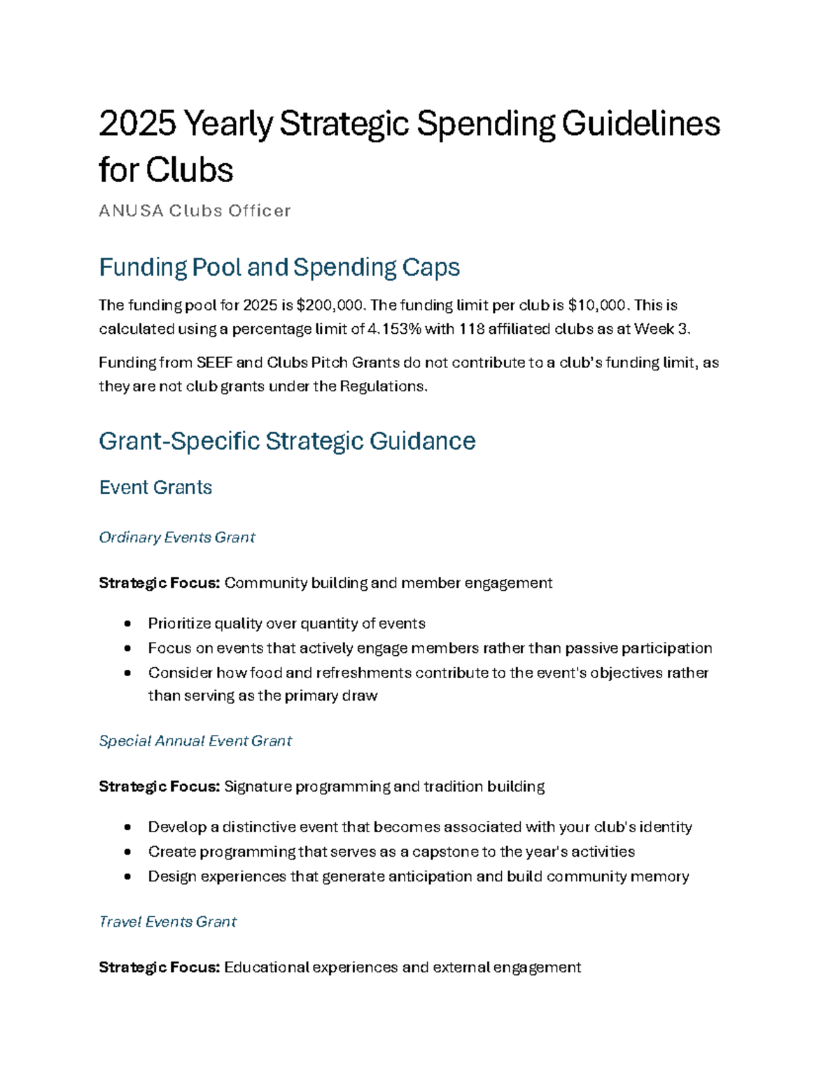 Strategic Spending Guidelines for ANUSA Clubs 2025: Funding Insights ...