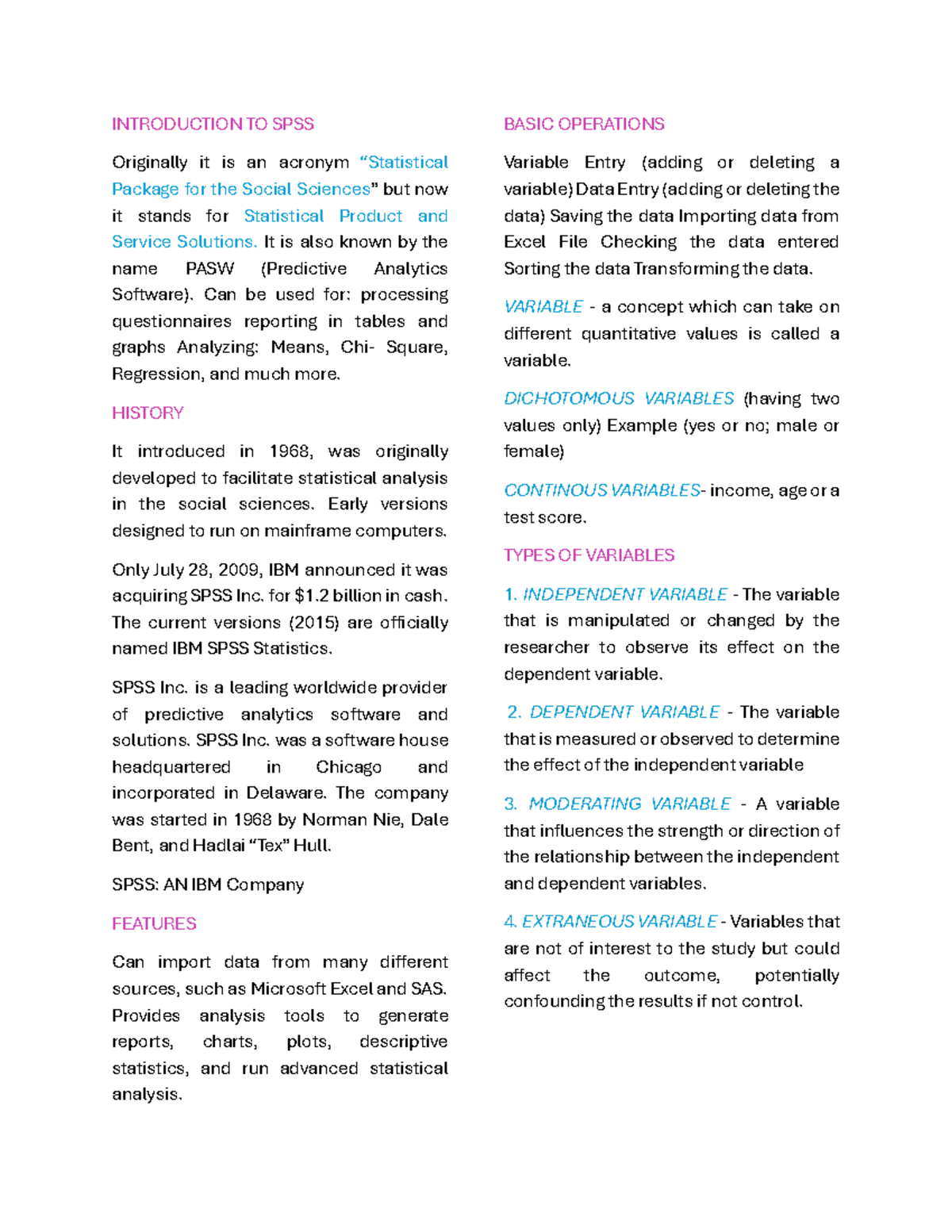 SPSS Basics: Introduction to Statistical Analysis (Course Code: STAT101) - Studocu