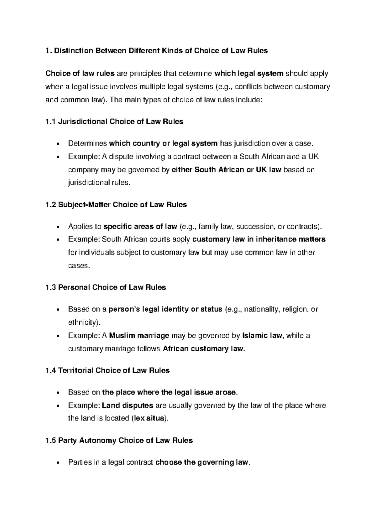 Choice of Law Rules in South Africa: A Comprehensive Overview (LU2-T1 ...