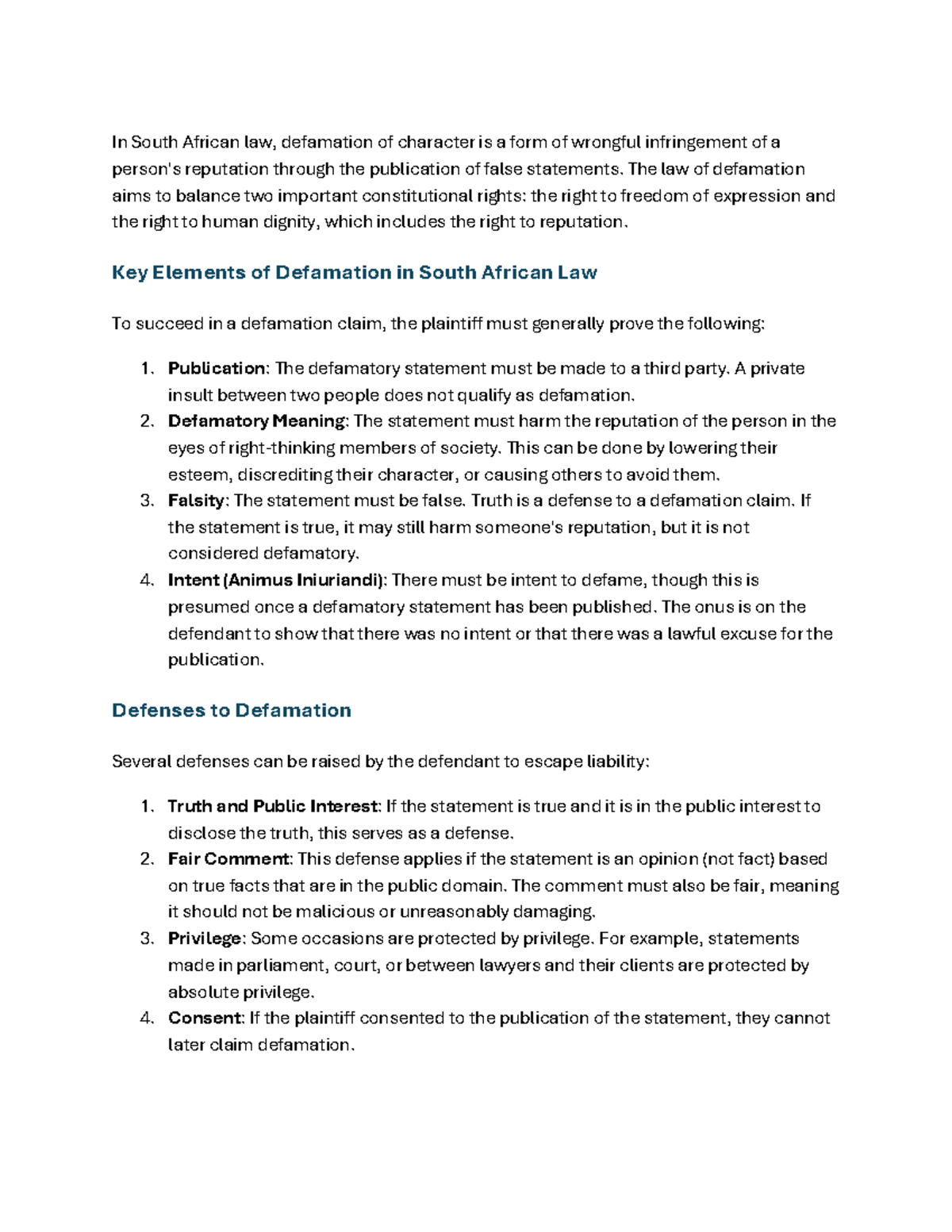 Defamation of Character in South African Law: Key Elements & Defenses ...