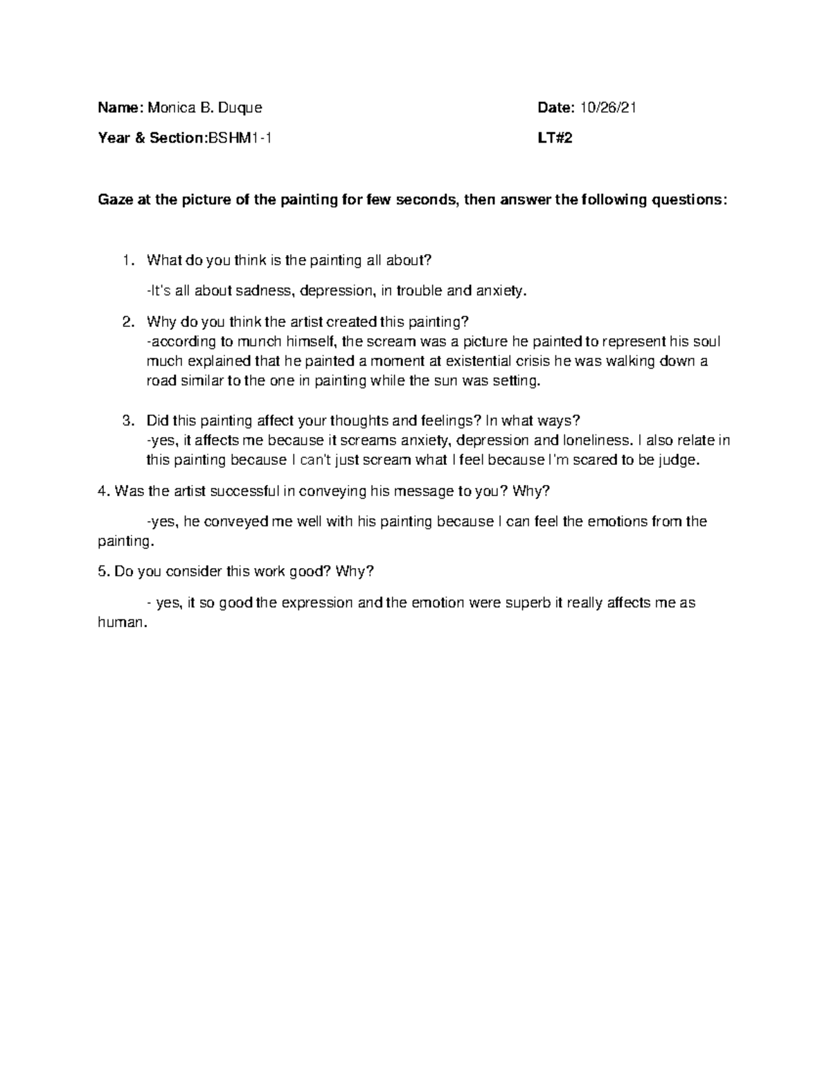 BSHM 1-1: Activity 2 - Analyzing Emotions in Edvard Munch's Painting ...