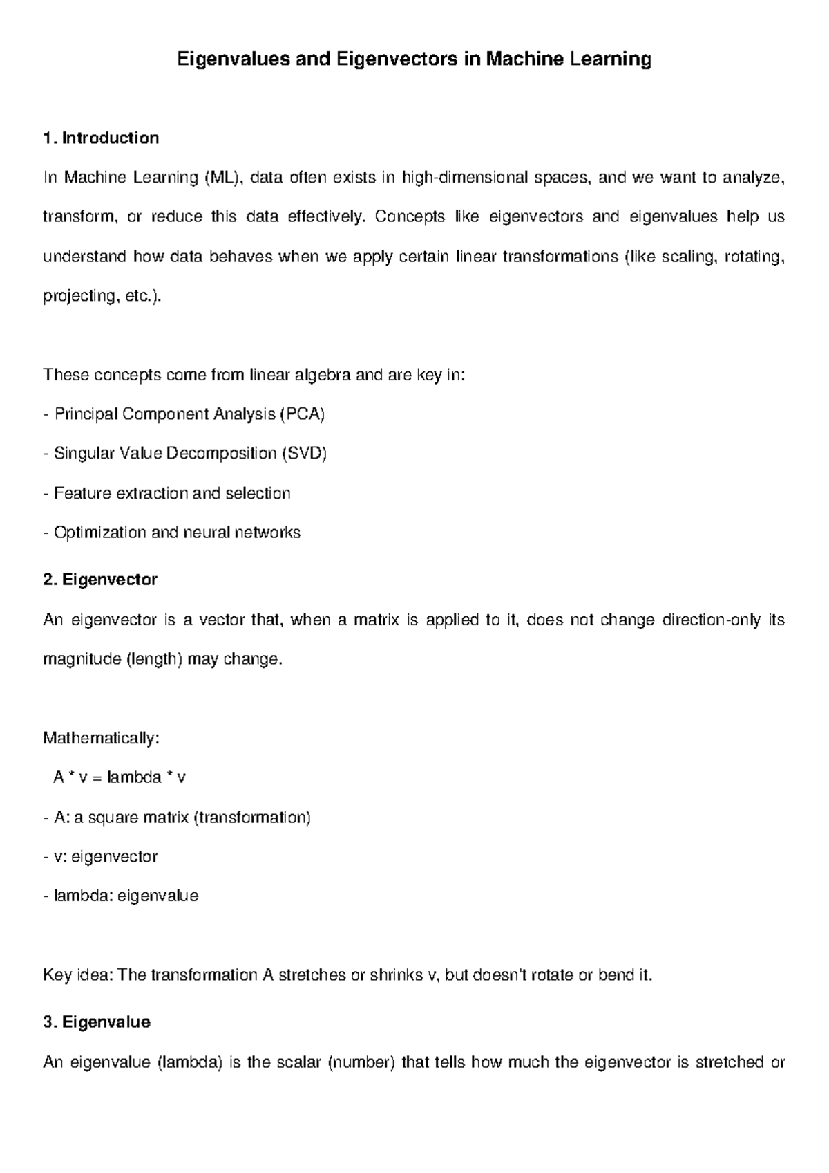 Eigenvalues and Eigenvectors in ML: Key Concepts and Applications - Studocu