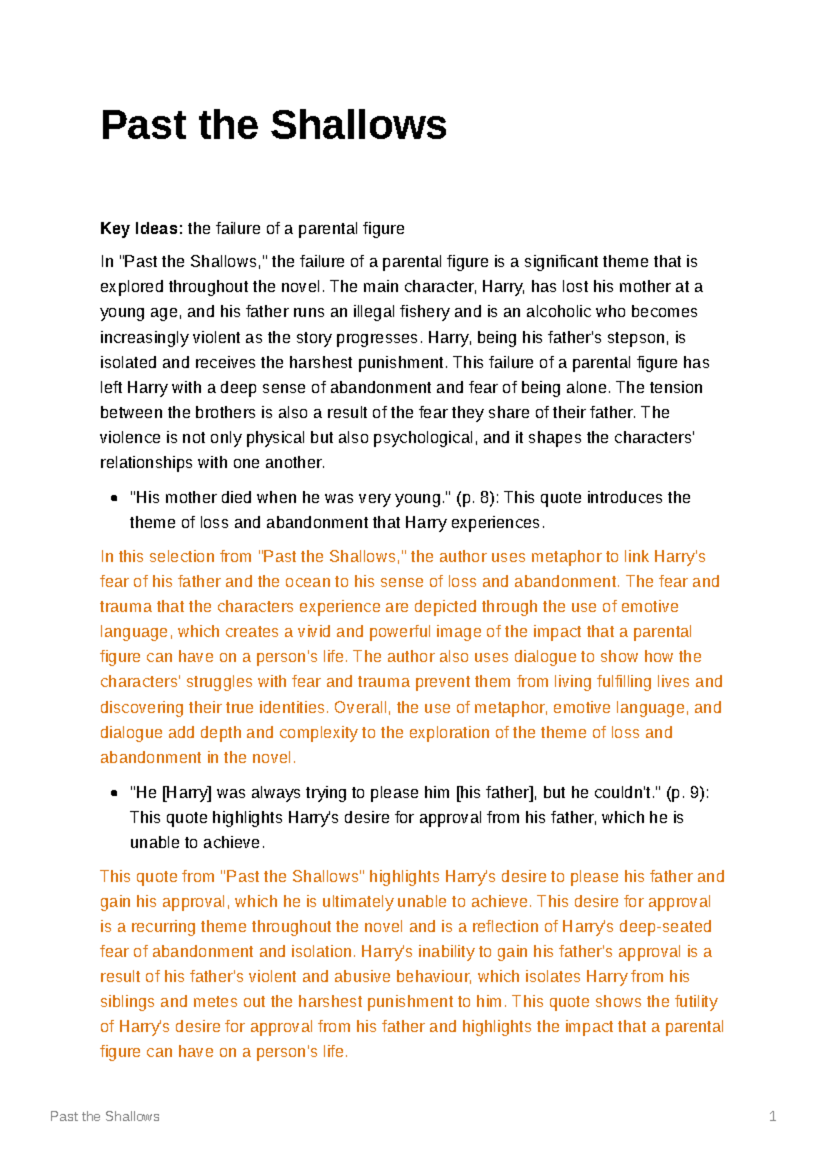 Past the Shallows (Literature Analysis) - Key Quotes & Themes - Studocu