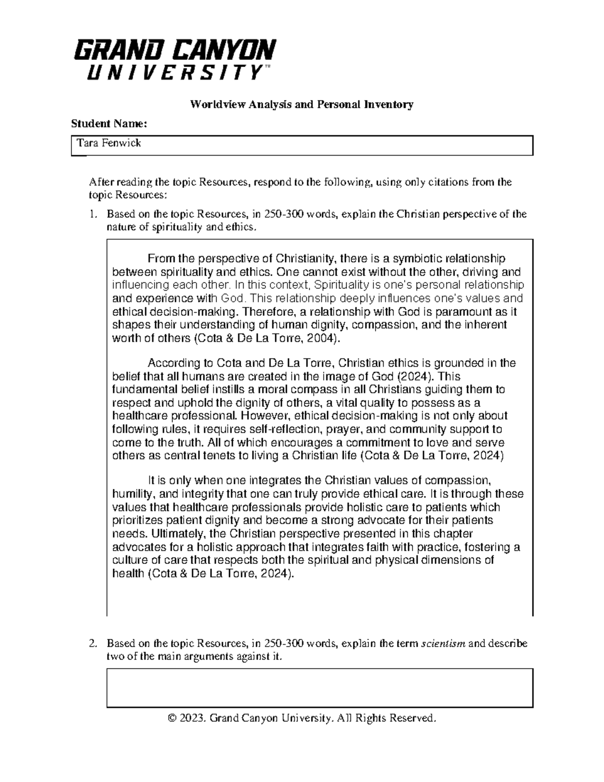 PHI-413V-RS-T1 Worldview Analysis & Personal Inventory Essay - Studocu