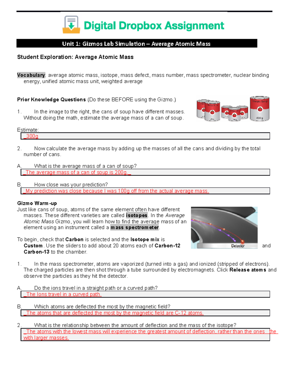 Unit 1: Gizmos Lab Simulation - Exploratory Study on Average Atomic Mass - Studocu