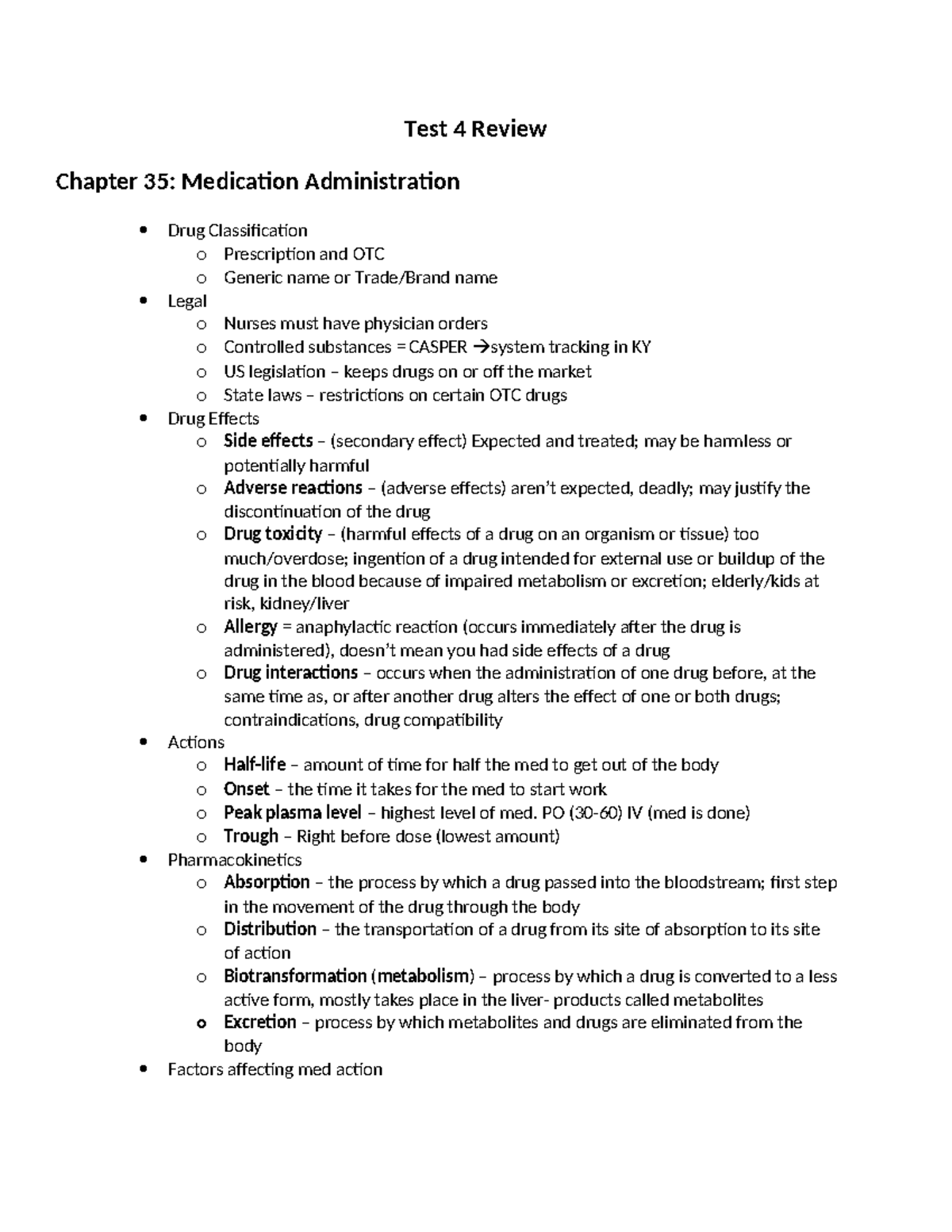 Exam 4 Review - Peds - Test 4 Review Chapter 35: Medication ...