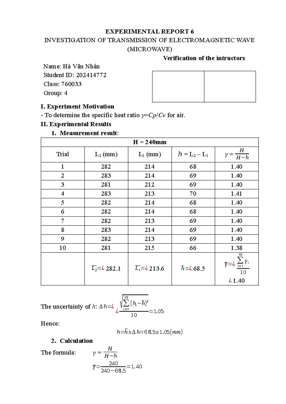 Experimental Report 6: Investigation of Electromagnetic Wave ...