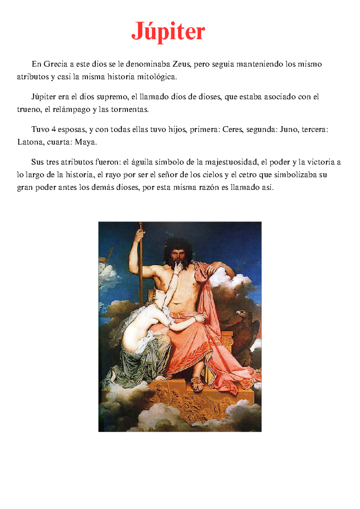 JUP101 - Trabajo sobre Júpiter: Dios de los Dioses en la Mitología ...