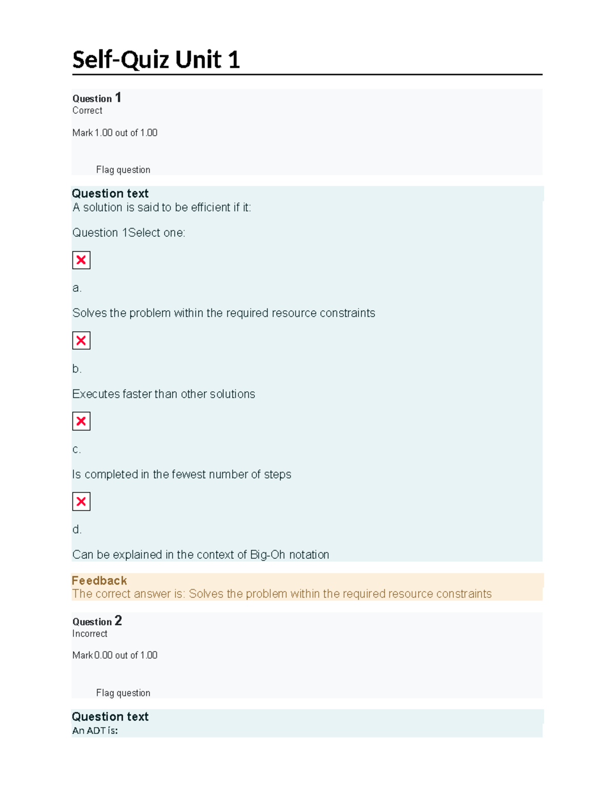 CS 3303 - Data Structures Quiz Questions and Answers Summary - Studocu