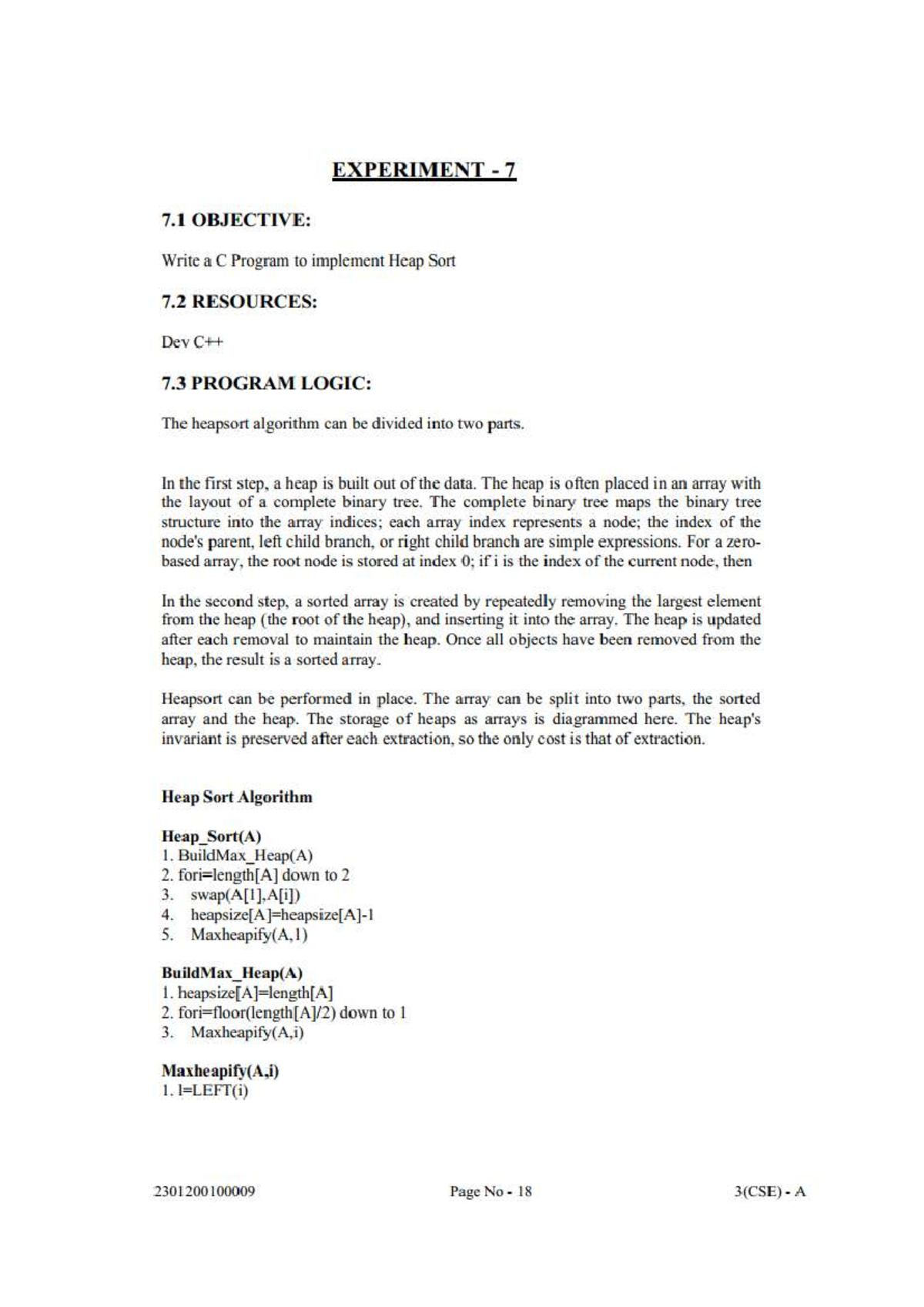 CSE 3: Design & Analysis of Algorithms - Heap Sort, Matrix Chain, LCS ...