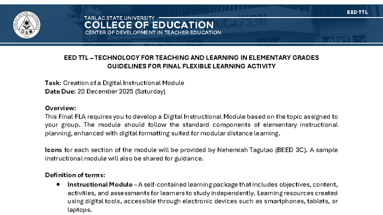 EED TTL Final FLA Guidelines for Digital Instructional Module - Studocu