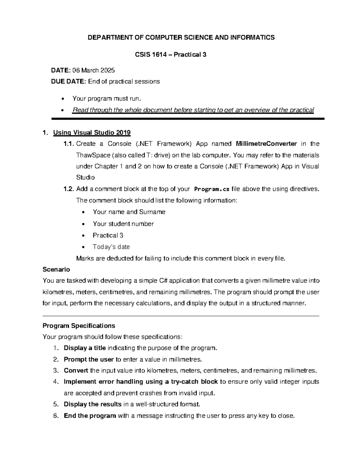 CSIS1614 Practical 3 2025 - DEPARTMENT OF COMPUTER SCIENCE AND INFORMATICS CSIS 1 614 ...