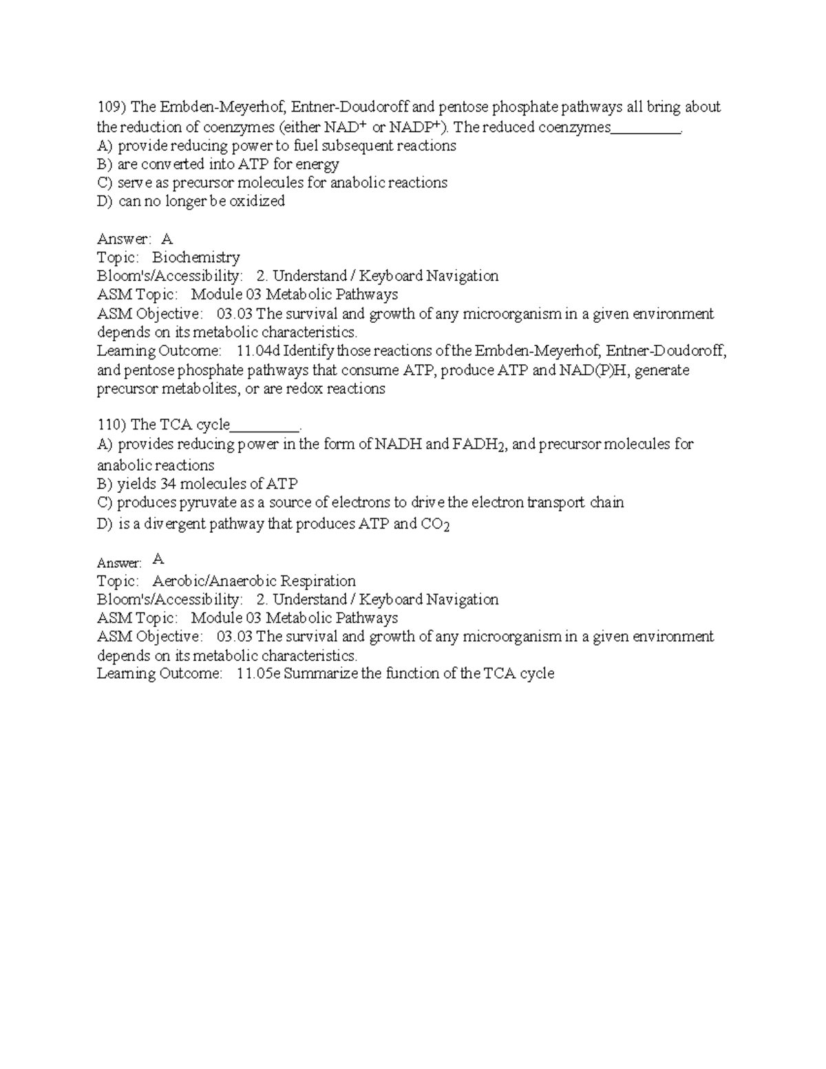 Test Bank for Prescott's Microbiology 12th Ed: Metabolic Pathways - Studocu